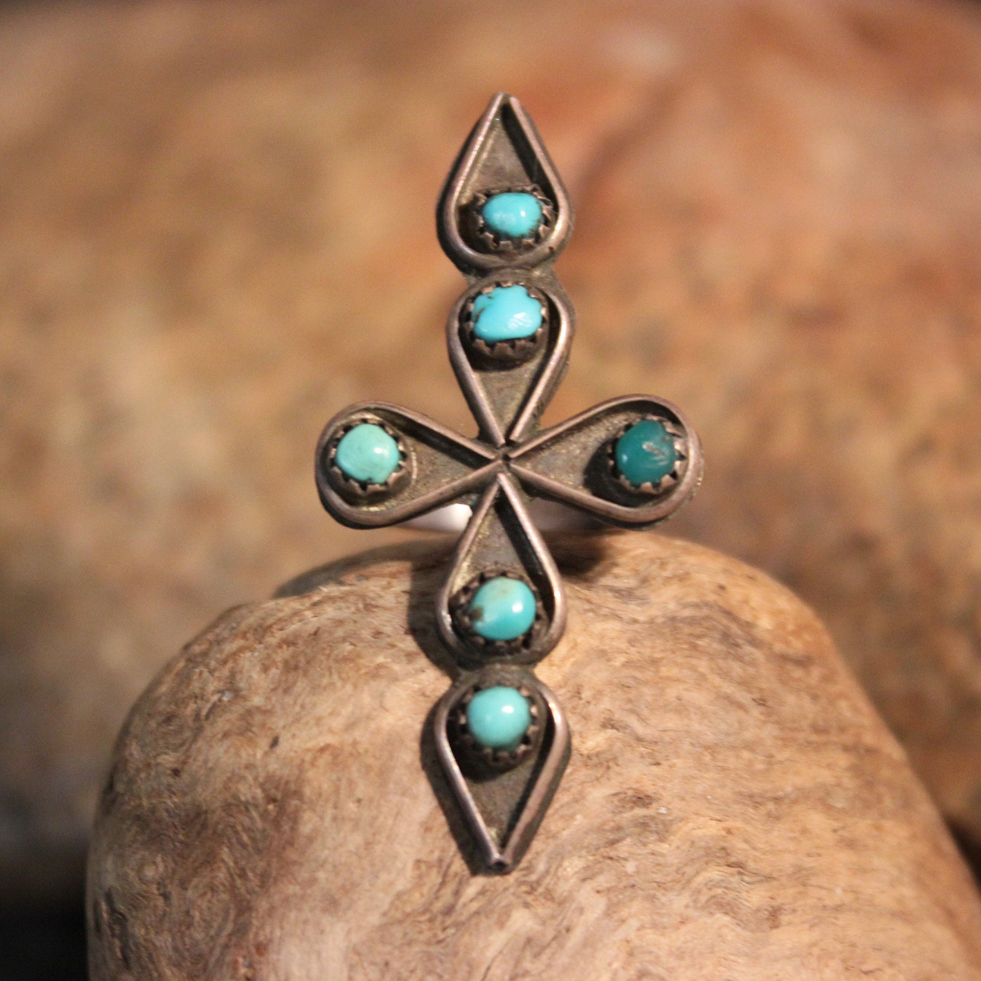 Large Vintage Navajo Silver Cross Turquoise Ring 4 Grams Size 4.5 Large ...