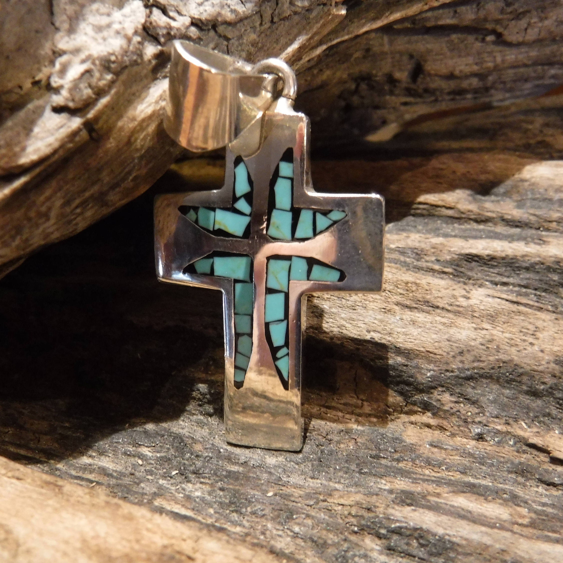 Turquoise Cross Pendant Vintage Mexico Sterling Heavy 9.4 Grams Silver ...