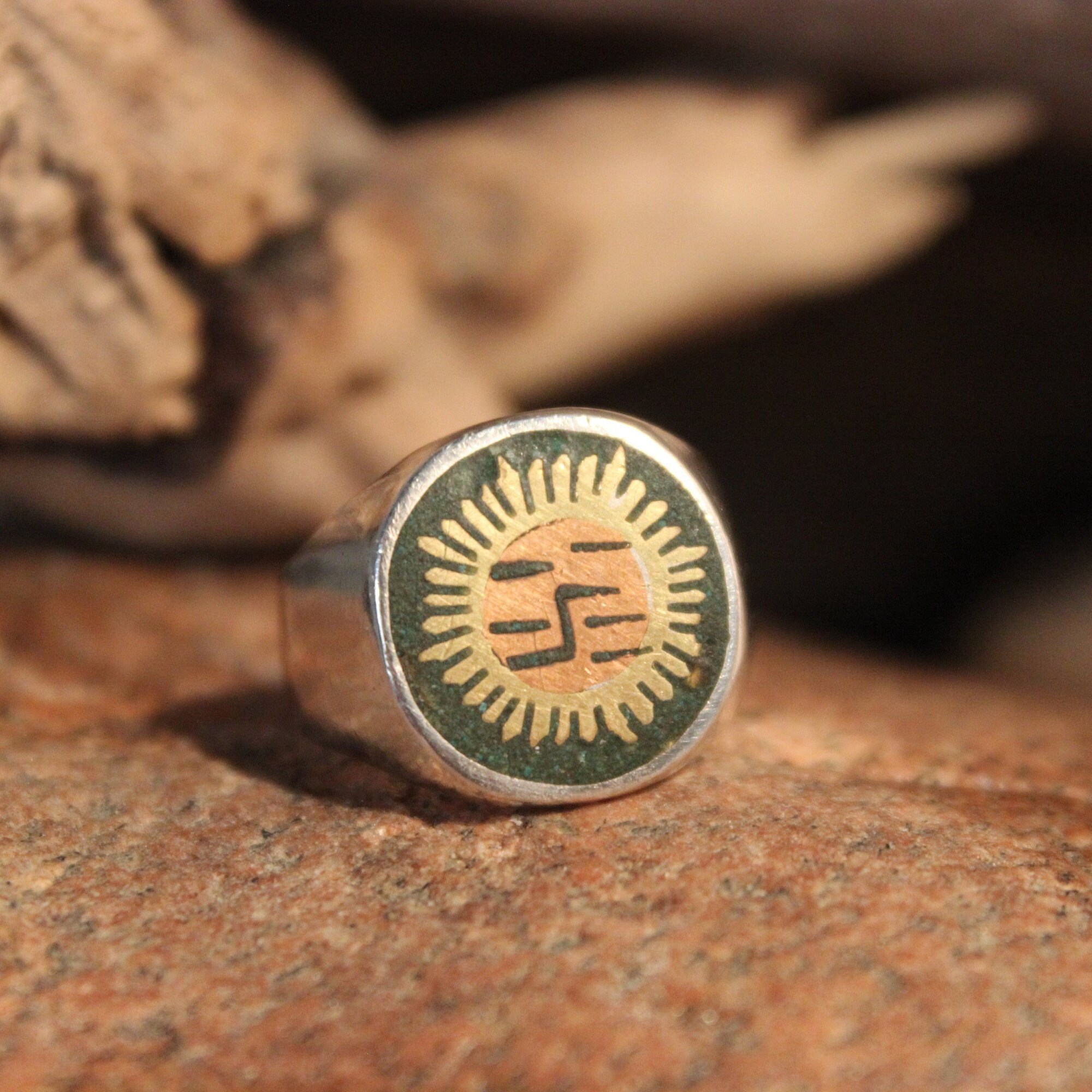 Mens Sterling Silver Sun Ring Mexican Silver Sun Ring 8.3 Grams Size 8. ...
