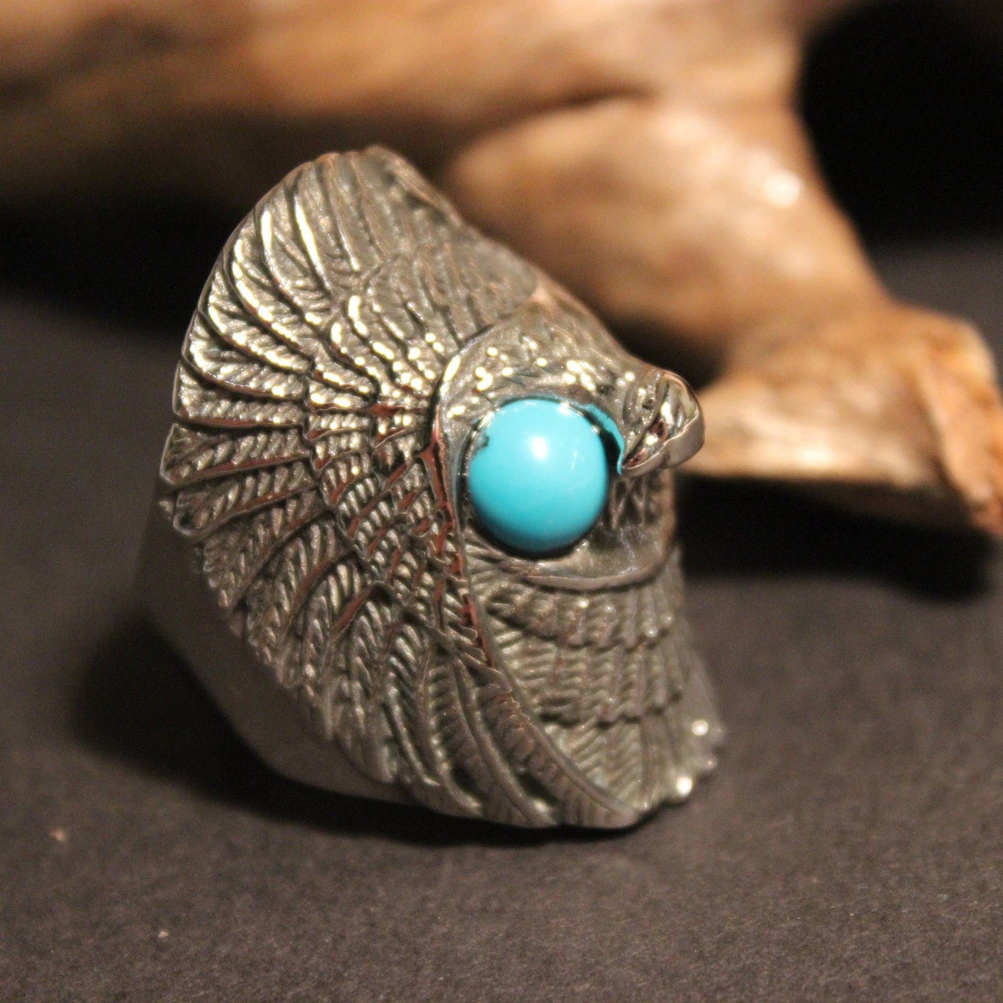 Large MensTurquoise Eagle Ring Size 9 Oden Viking Ring 24.7 Grams Mens ...