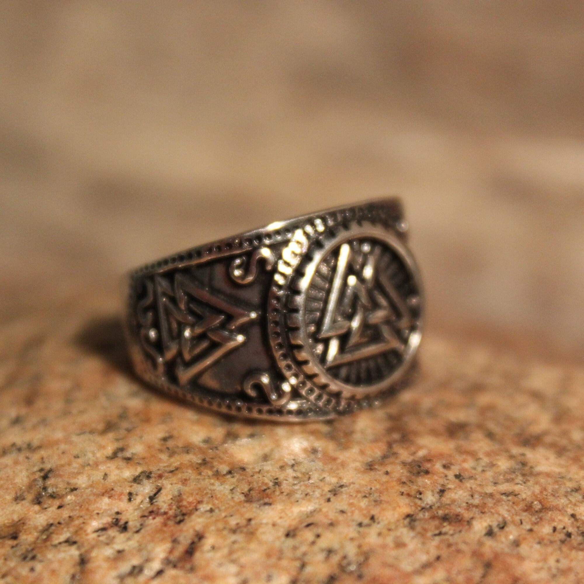 Large Mens Silver Valknut Viking Signet Ring Size 9.5 Oden Viking Ring ...