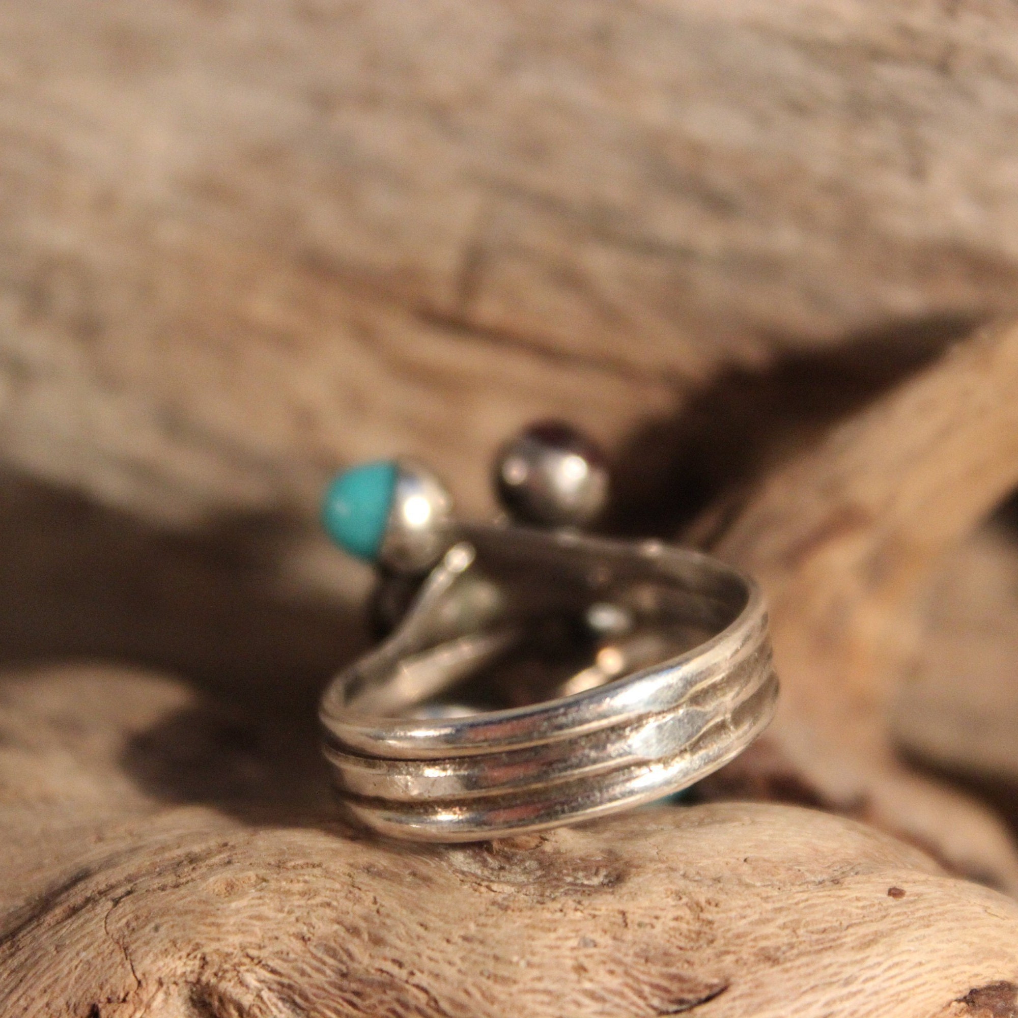 Sterling Mexico Large Multi Inlay Stone Silver Ring 4.3 Grams Size 8.5 ...