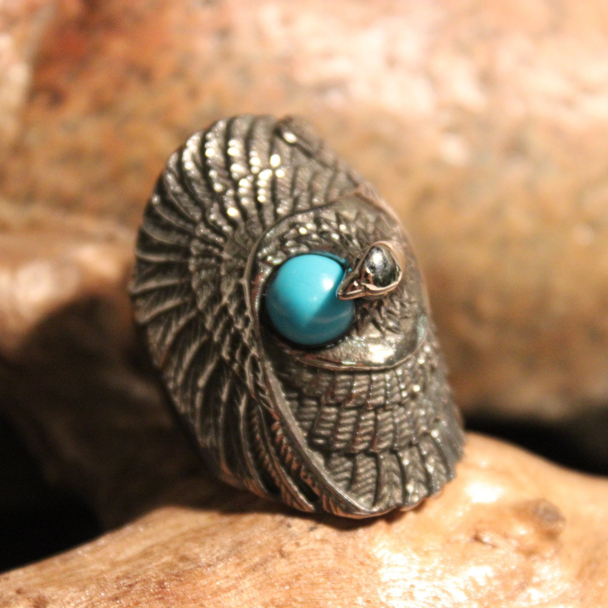 Large MensTurquoise Eagle Ring Size 9 Oden Viking Ring 24.7 Grams Mens ...