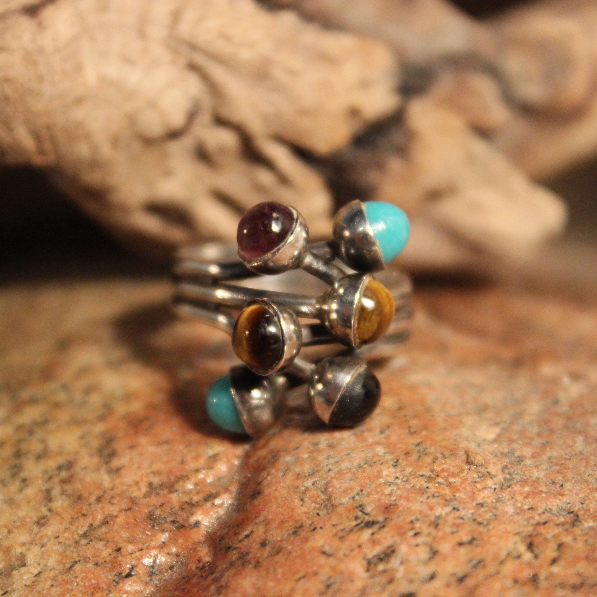 Sterling Mexico Large Multi Inlay Stone Silver Ring 4.3 Grams Size 8.5 ...