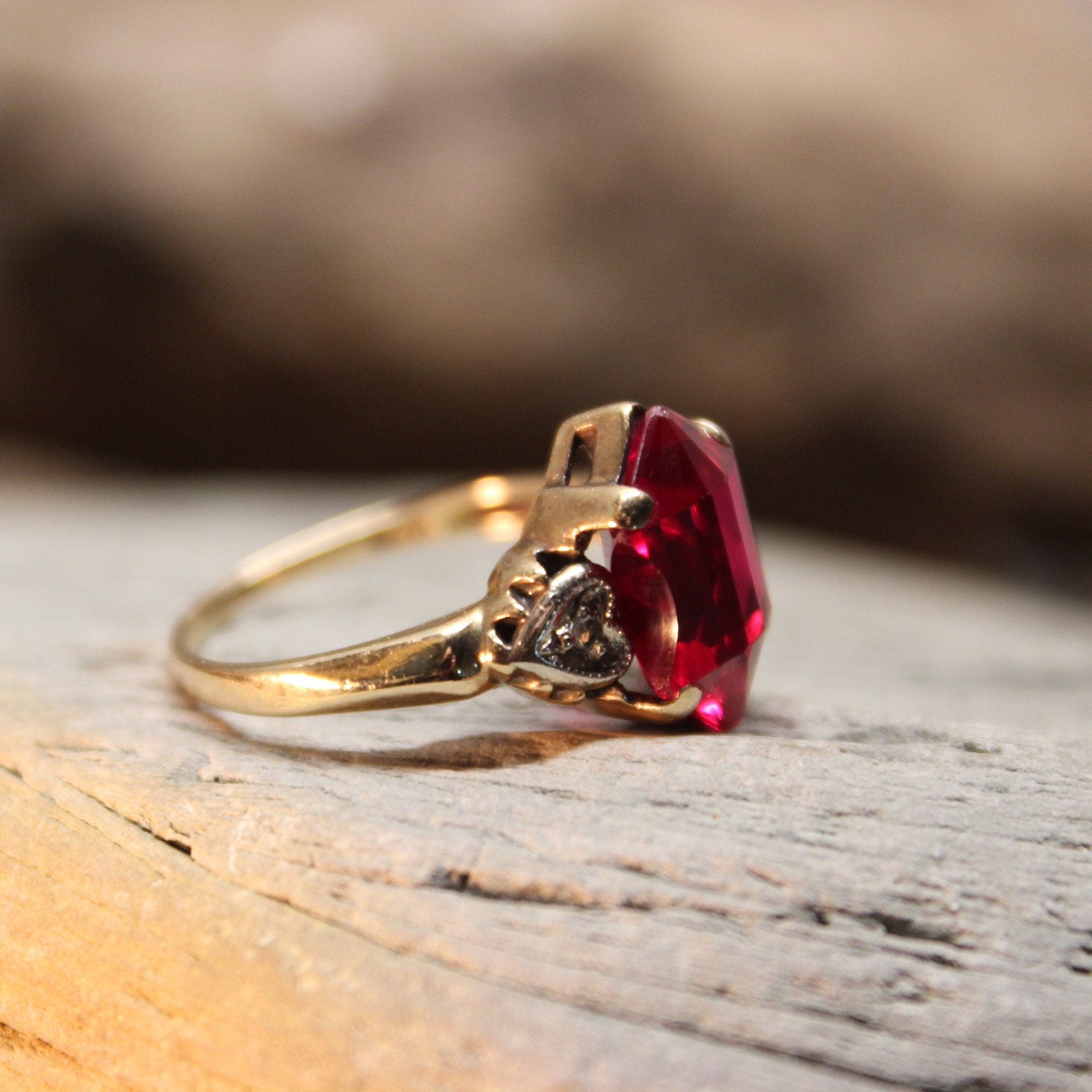 1930s Vintage Solid Gold Ruby Diamond Ring 10K Gold Ruby Deco Ring 3.1 ...