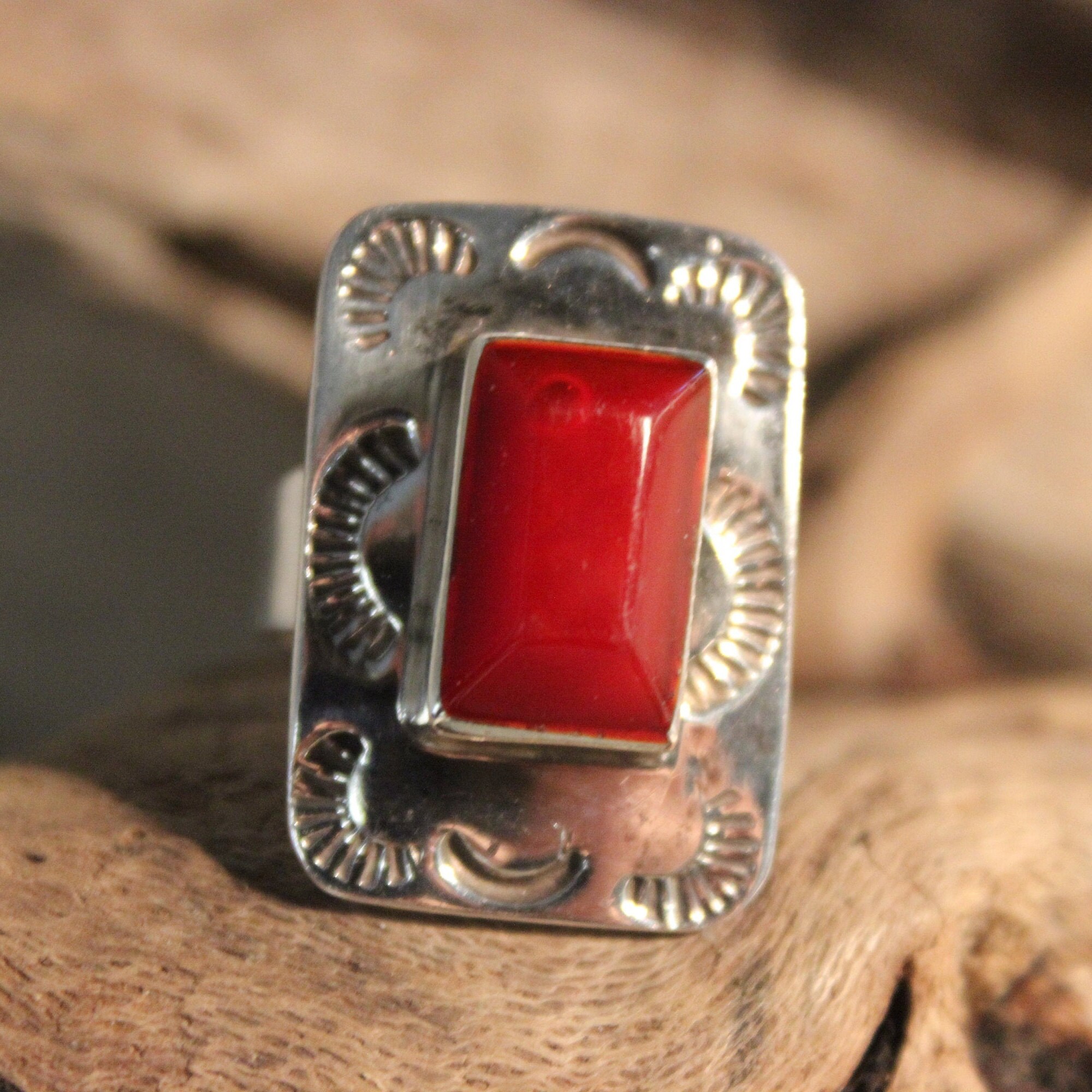 Vintage Silver Coral Ring Sterling Silver Ring 12 8 Grams Size 8