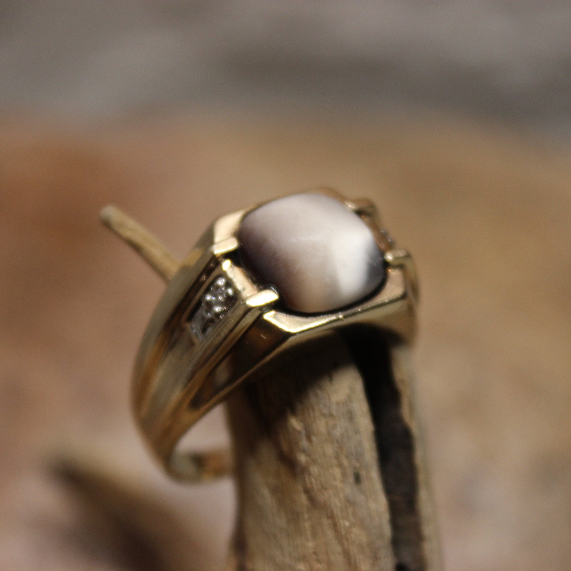 1990's Vintage Mens Large Cats Eye & Diamond Ring 5.7 Grams Size 10.5 ...
