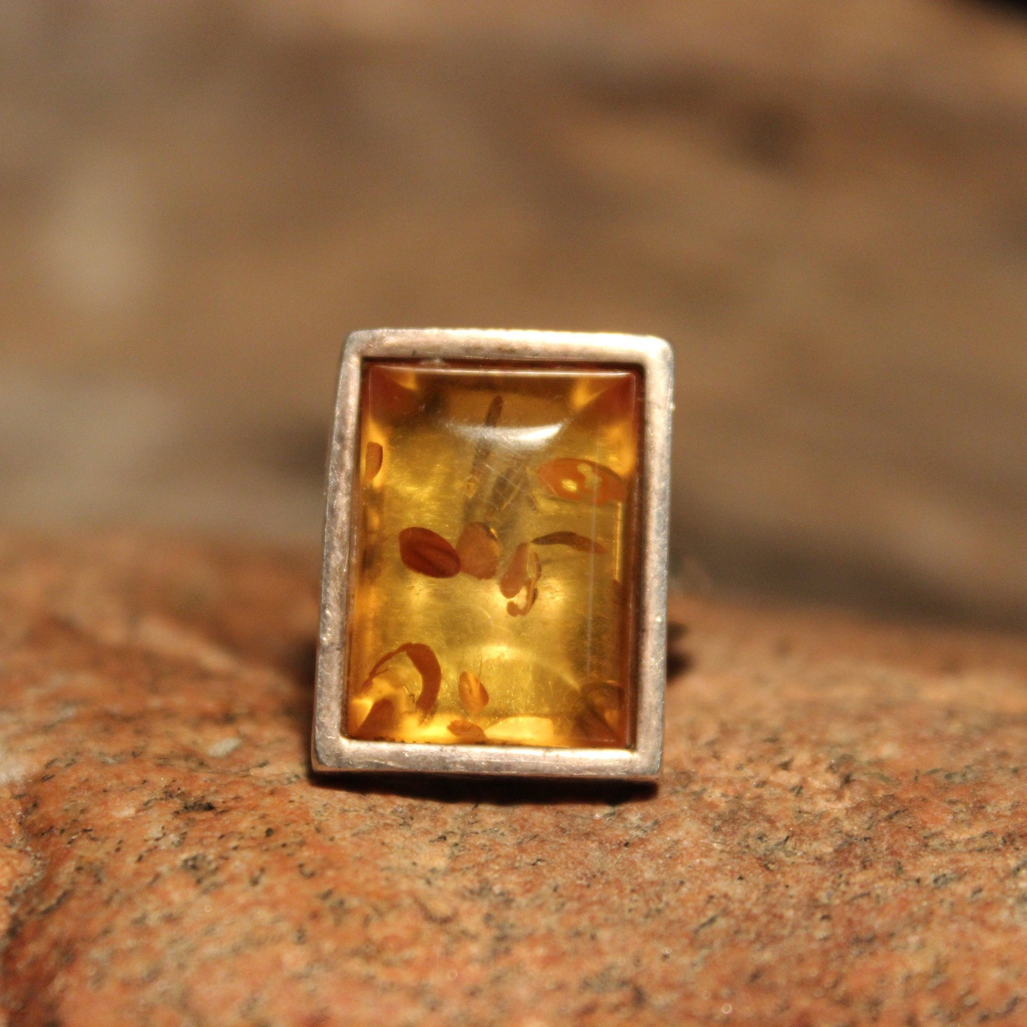 Vintage Large Amber Silver Ring Size 7 Sterling Silver Domed Amber Ring ...
