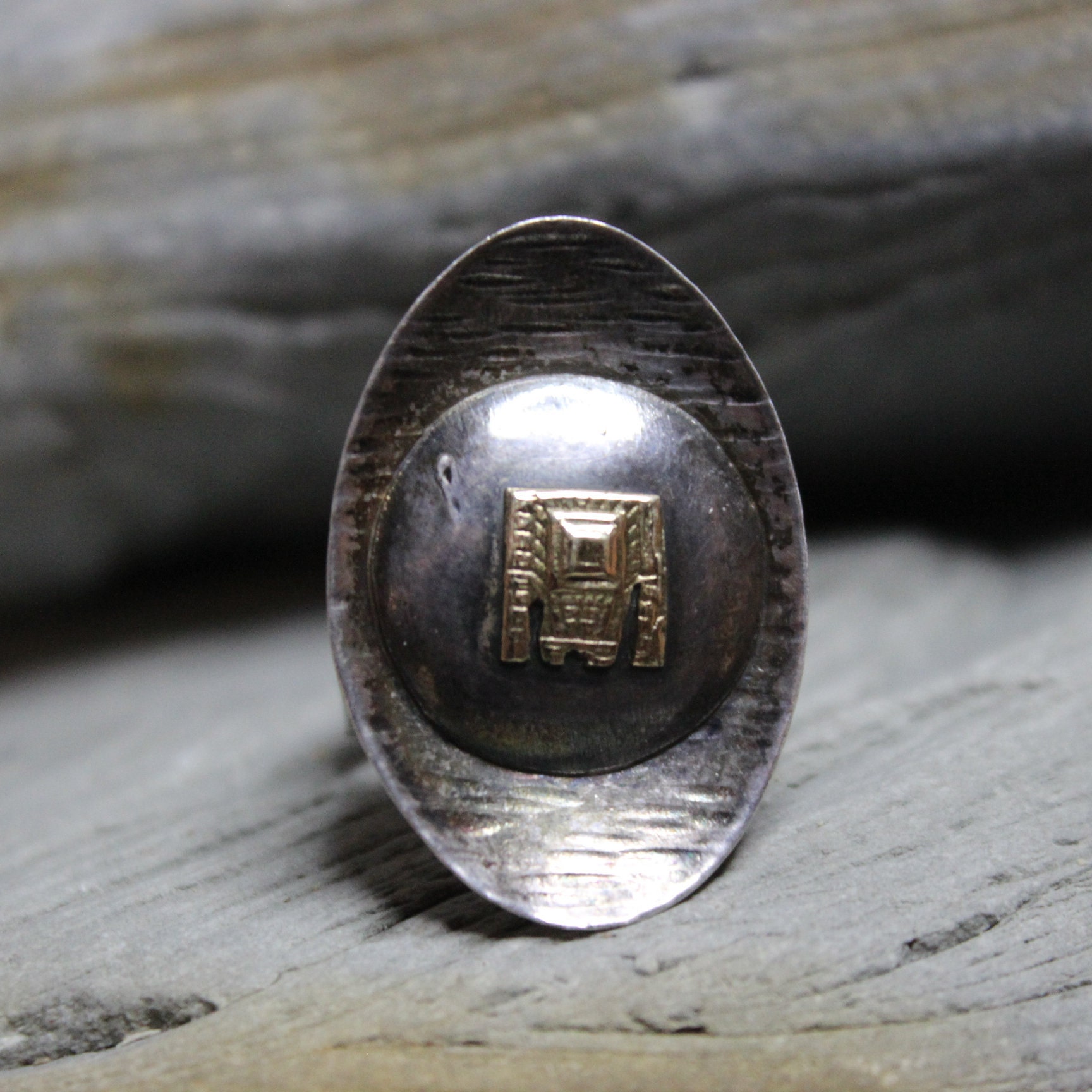 Vintage 1950's Peruvian Inca Sterling Silver 18K Gold & Sterling Ring ...