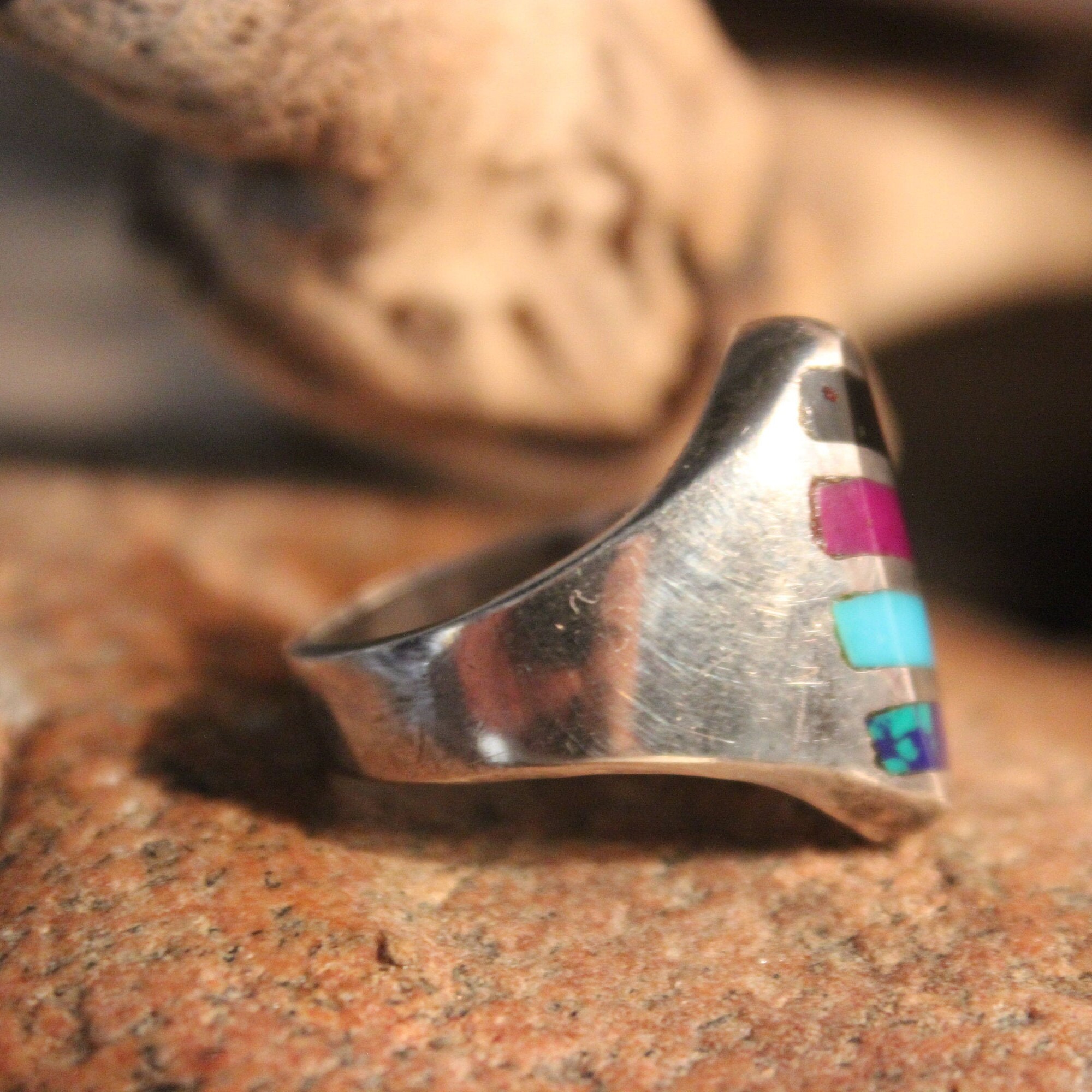 Large Mens Silver Ring Vintage Mexico Ring 10 Grams Size 10 Multi Stone ...