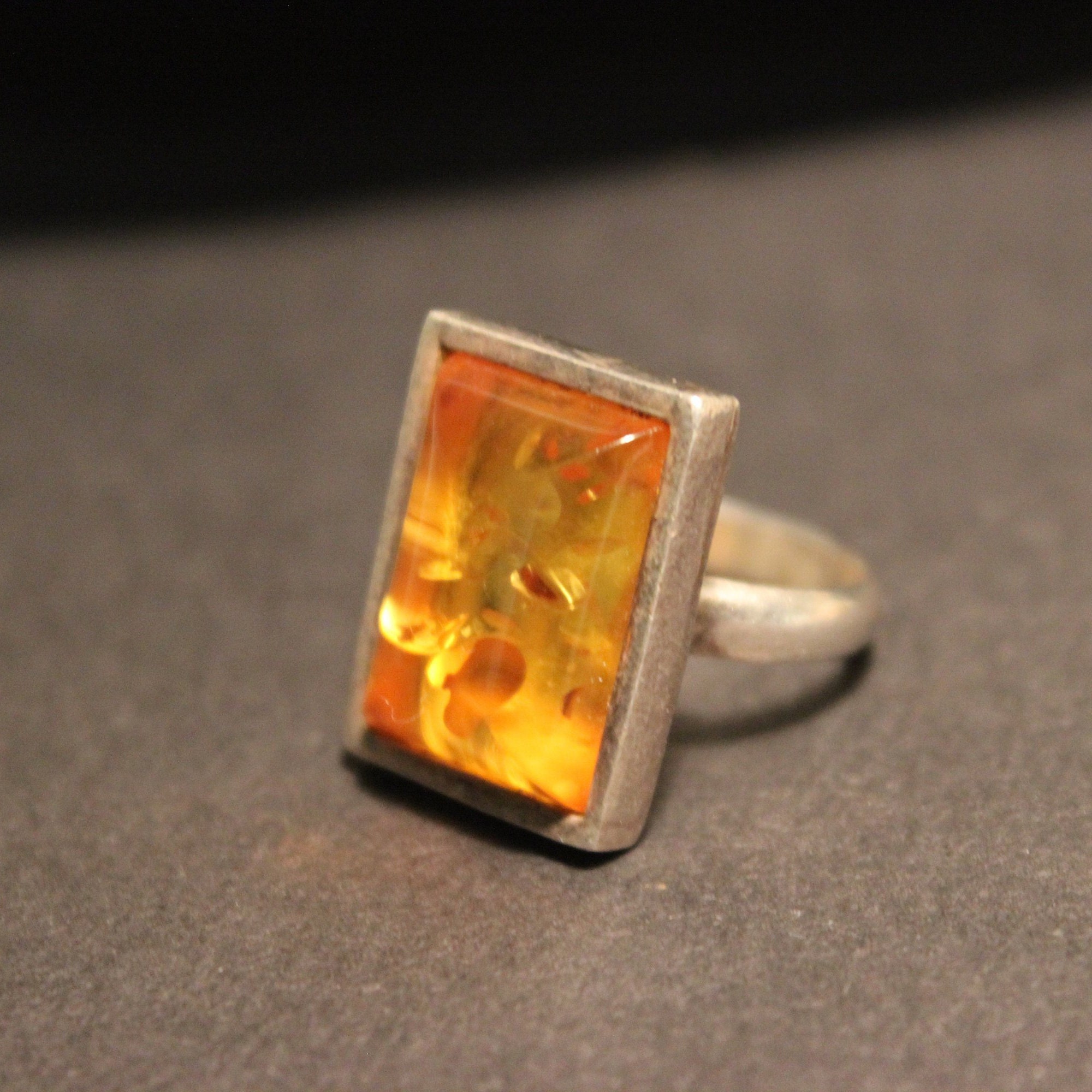 Vintage Large Amber Silver Ring Size 7 Sterling Silver Domed Amber Ring ...