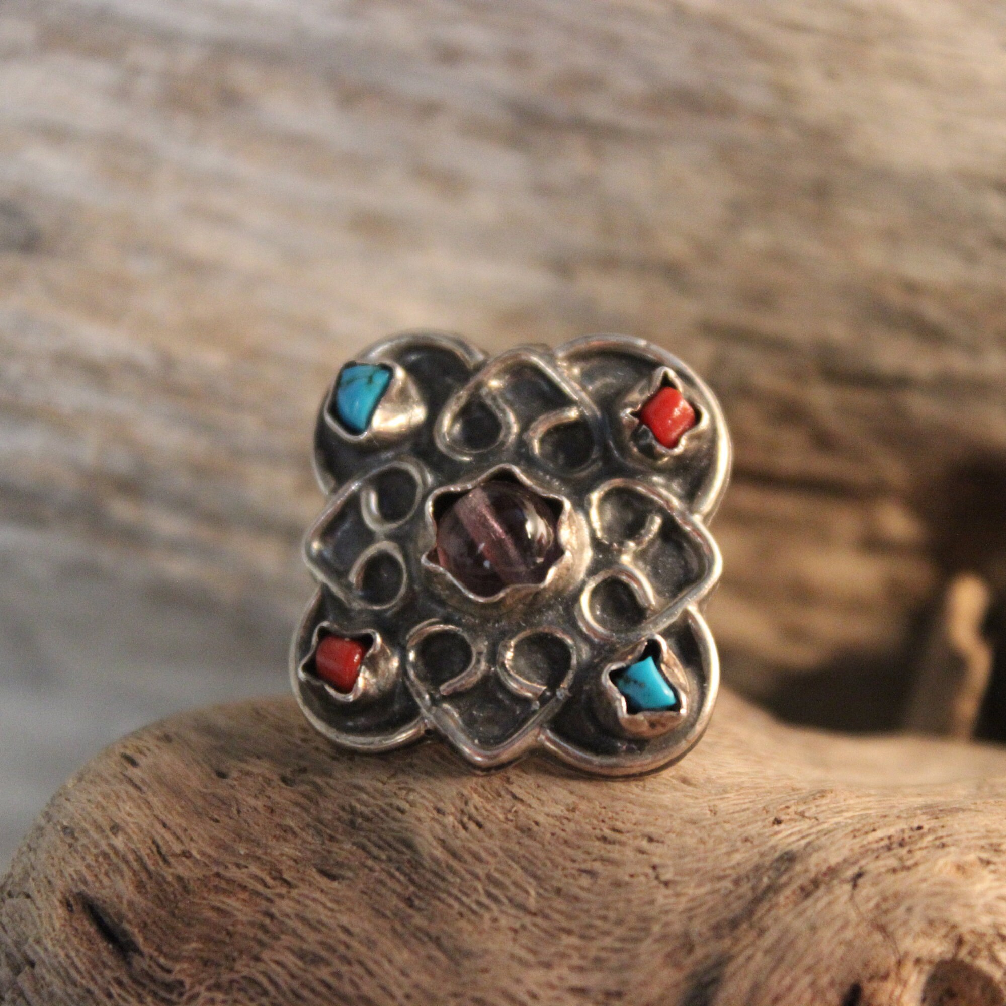 Sterling Mexico Large Multi Inlay Stone Mens Ring 6.5 Grams Size 5 ...