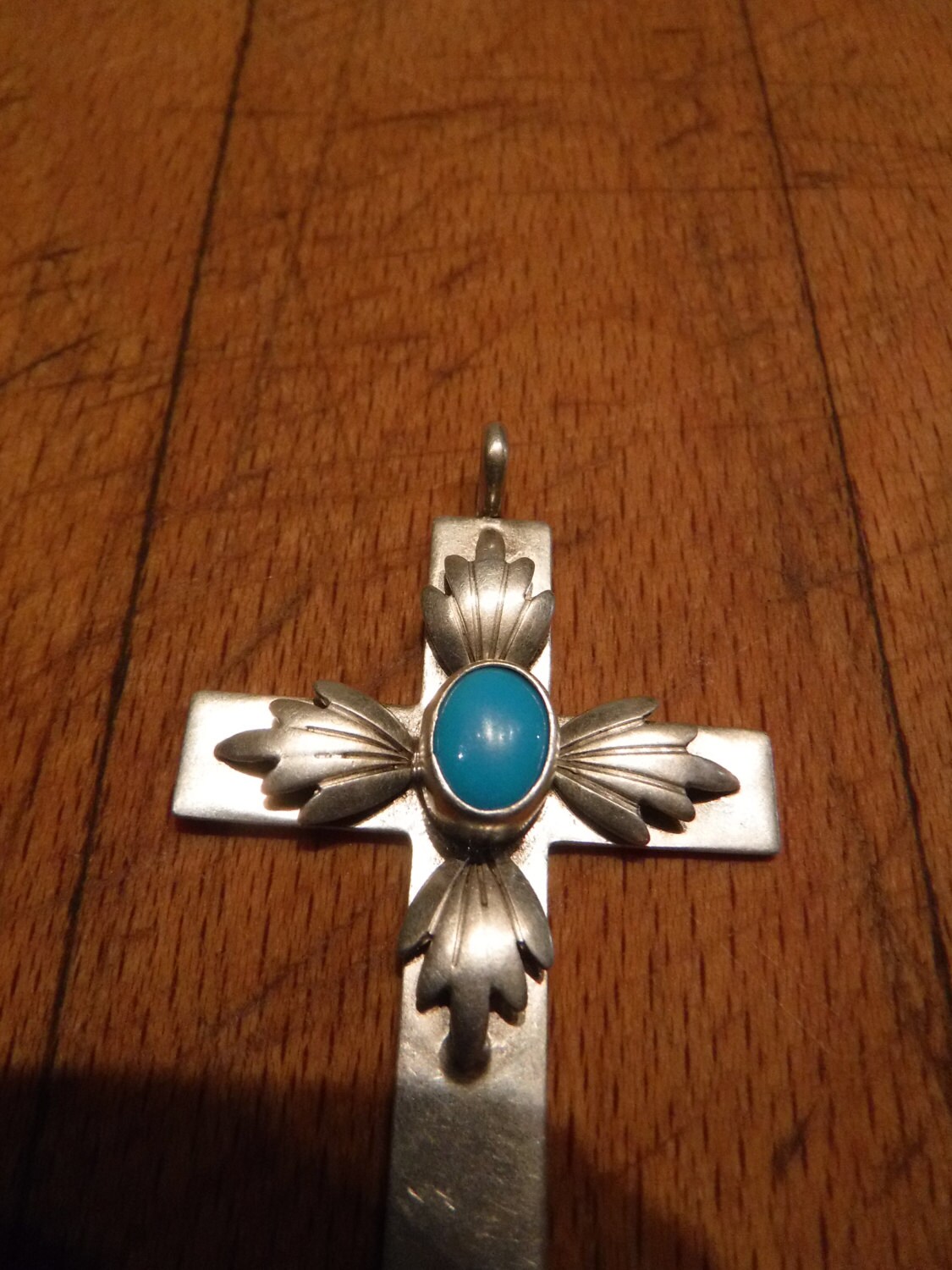 Vintage Navajo Silver Turquoise Cross Crucifix Pendant 5 grams Signed ...