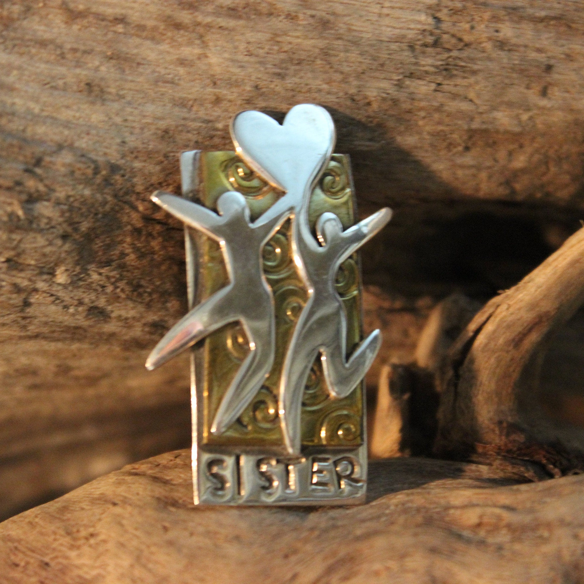 Large Sterling Silver Sisters Sterling Silver Pin 12.9 grams Mexico Far ...