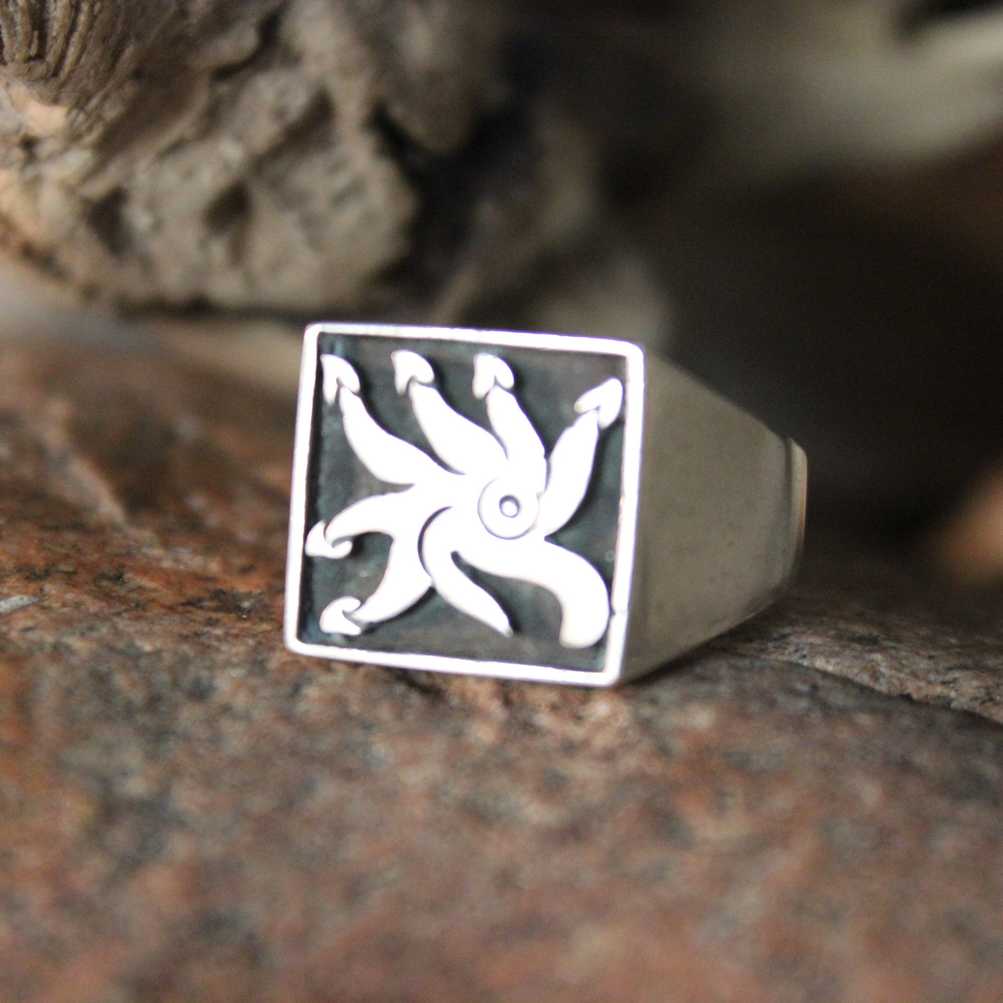 Vintage Mexico Shadowbox Ring Size 11 Mexican Mens Silver Rings ...