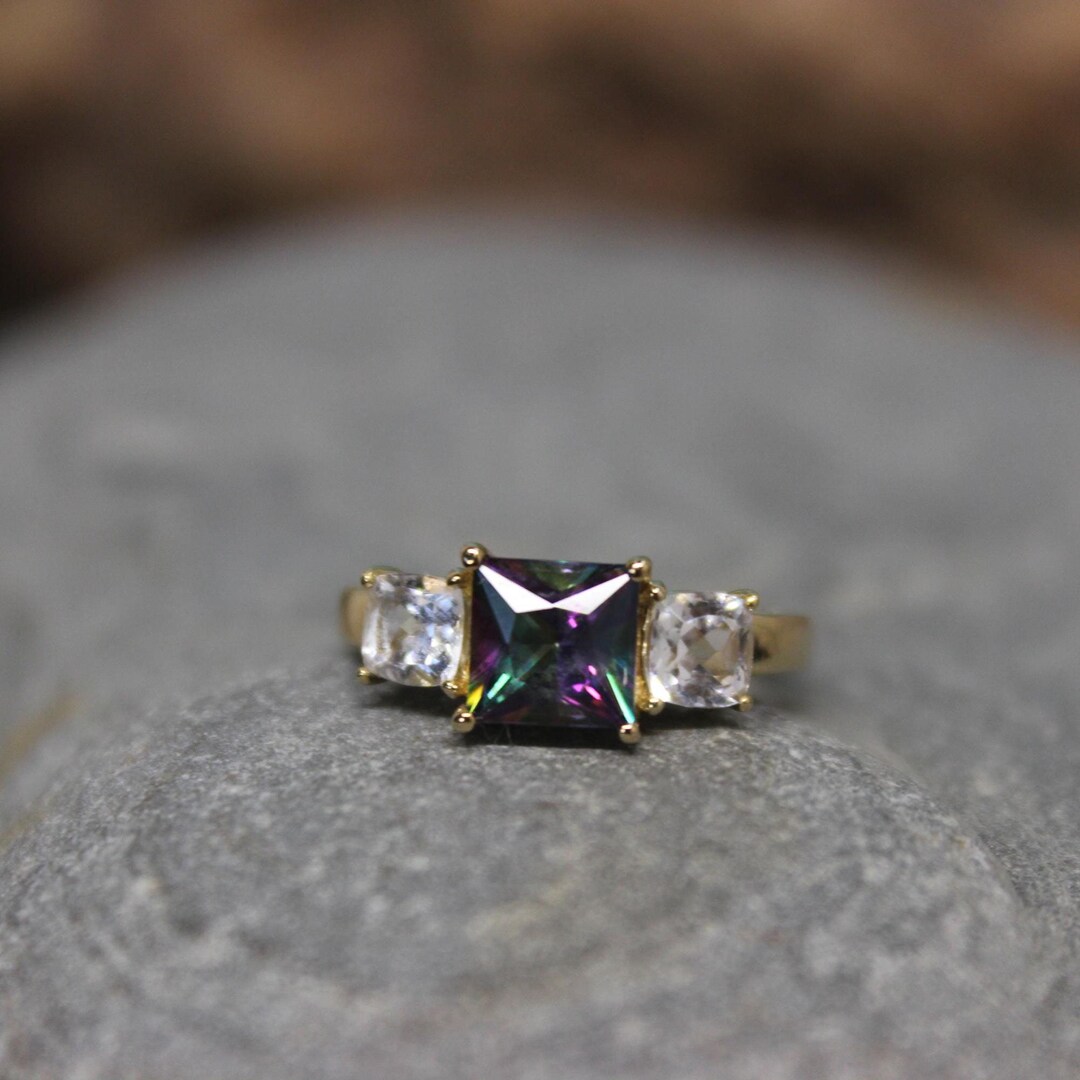 80s Vintage 10K Solid Gold Mystic Topaz Sapphire MOM Ring 2.2 Gram Size ...