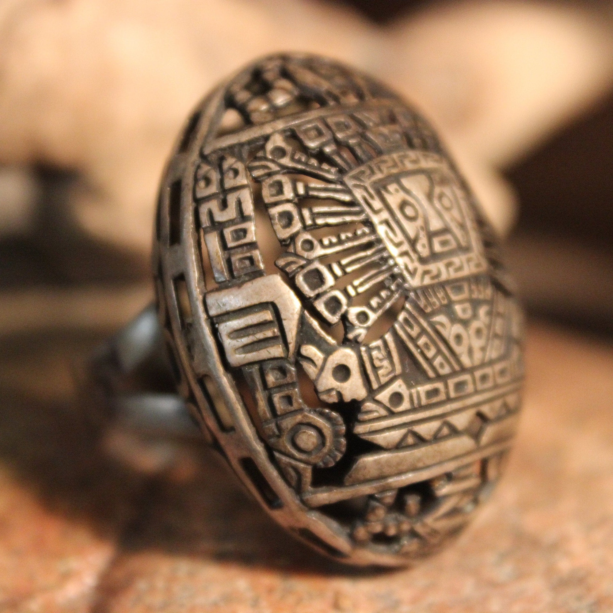 Rare Vintage Arte Orfebre 1950 Peruvian Ring Inca Sterling Silver Dome ...