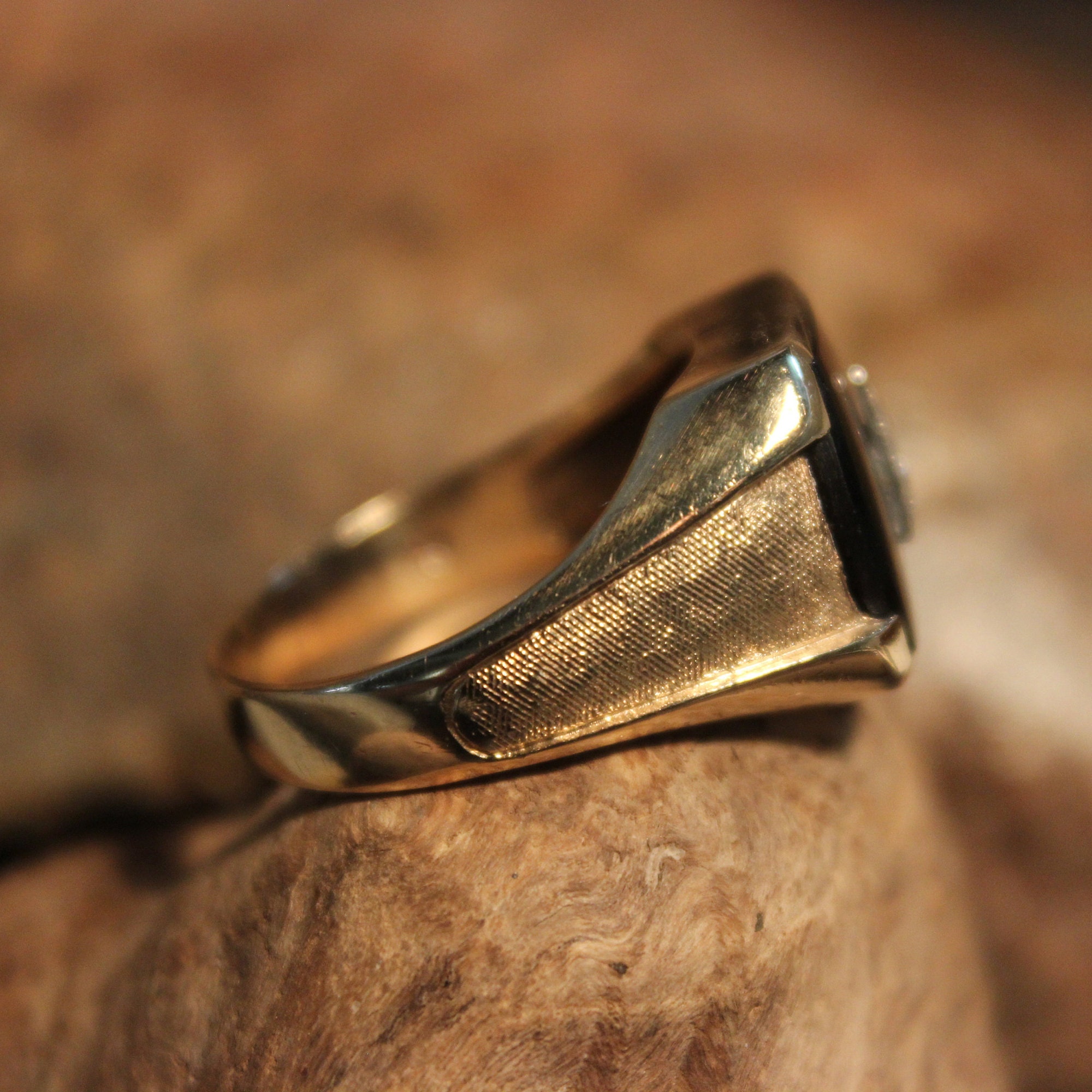 1970's Vintage Mens Diamond Ring Diamond Onyx Ring 10K Solid Gold Mens ...