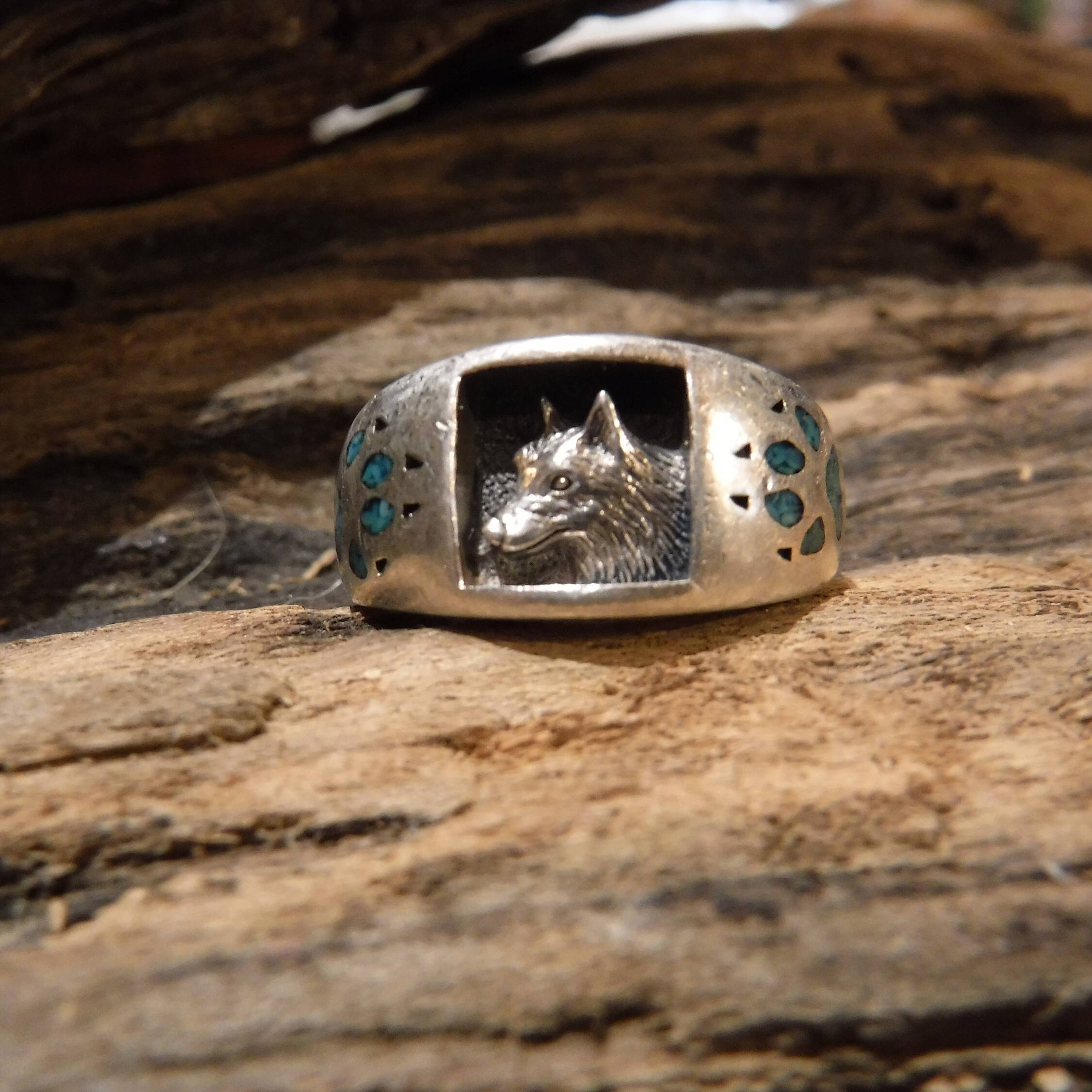 Vintage Sterling Mens Ring Wolf Ring Navajo Native American Signed Ring ...