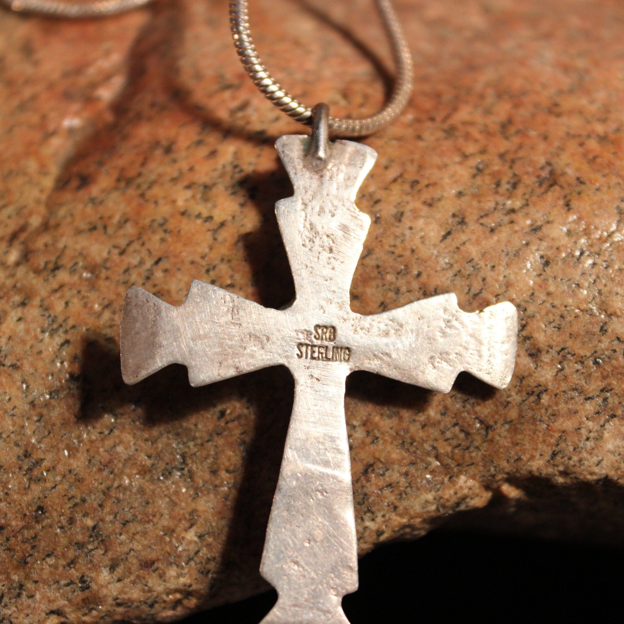 Vintage Navajo Silver Cross Pendant Necklace 16.6 grams 21 Snake Chain ...