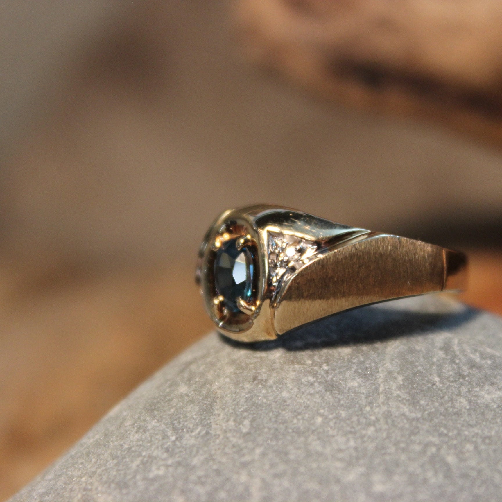 1980's Mens Caribbean Blue Quartz Diamond Ring Mens Gold Diamond Ring 4 ...