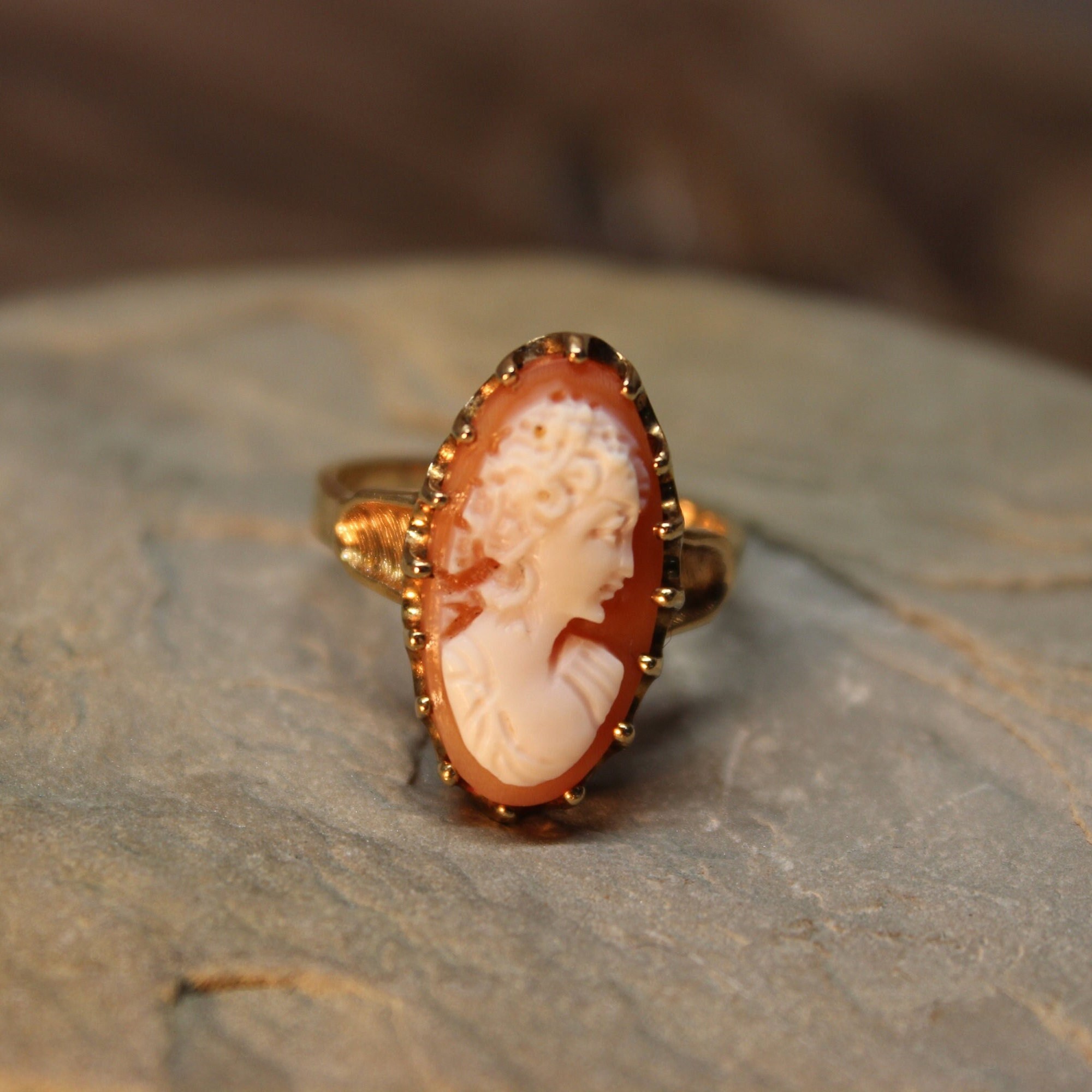 1950's Vintage 10k Solid Gold Cameo Ring 3.6 Grams Size 6 Large Cameo ...