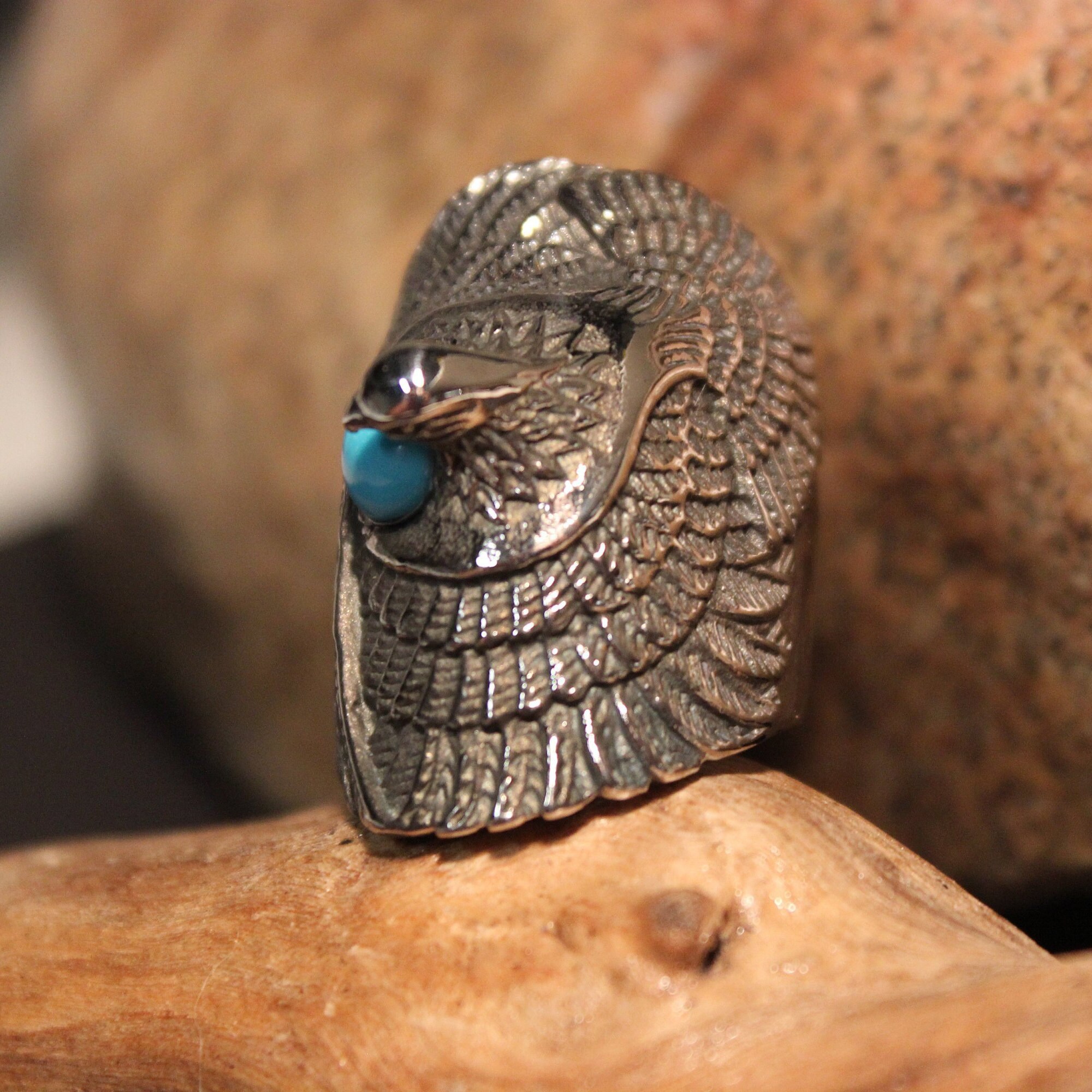 Large MensTurquoise Eagle Ring Size 9 Oden Viking Ring 24.7 Grams Mens ...