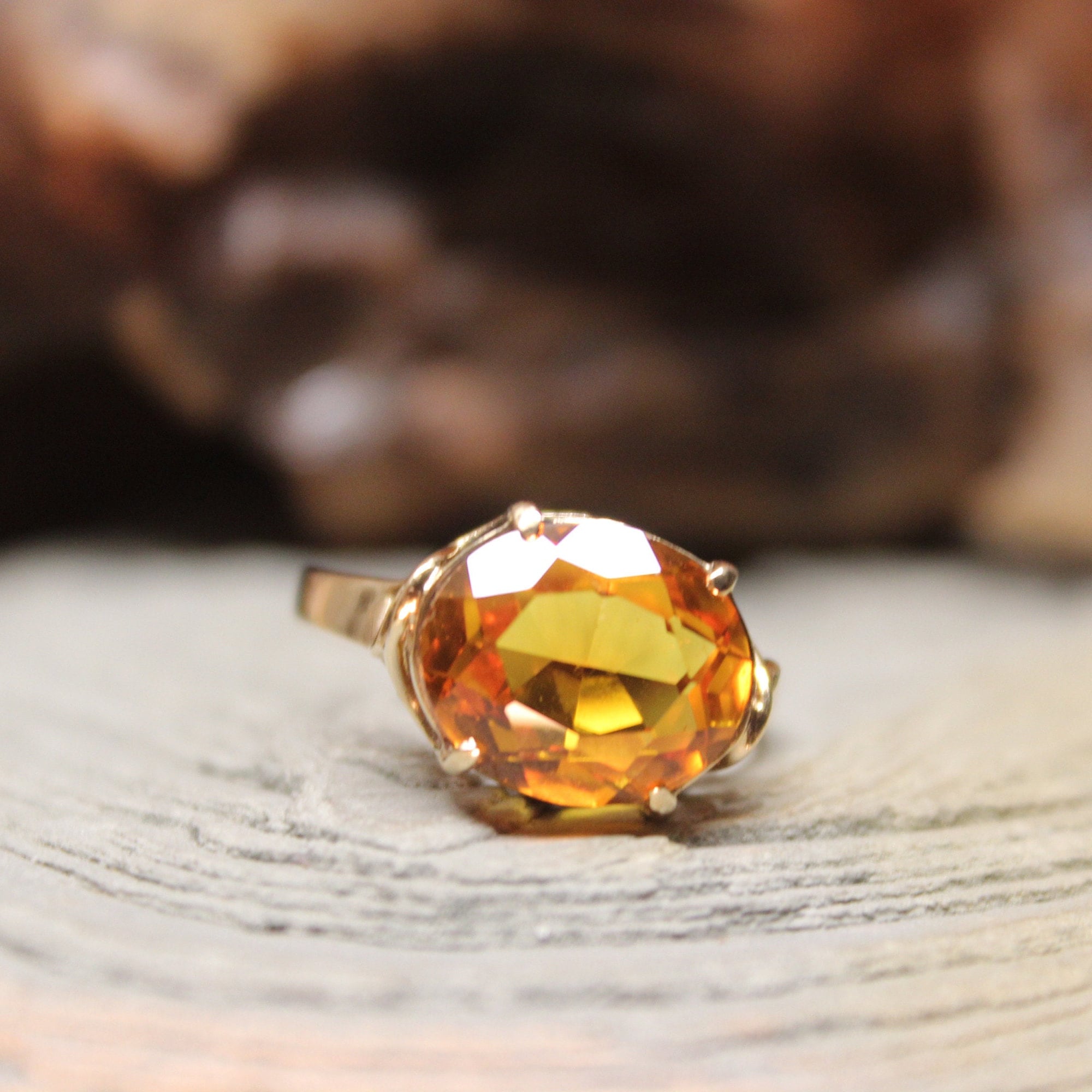 1960s Vintage 10k Solid Gold 5ctw Large Citrine Ring 2.9 Grams Size 7.5 ...