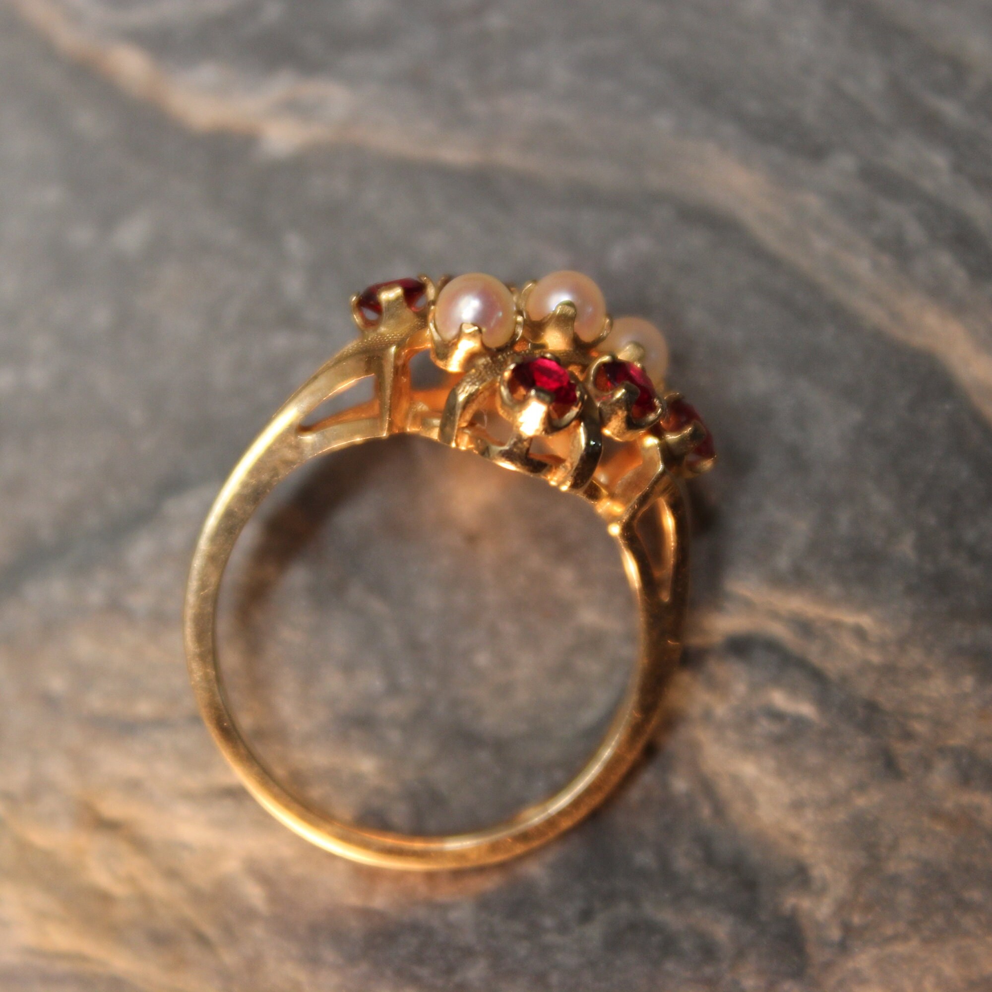 1960's Vintage Ruby Pearl Ring Solid 10K Gold Large Ruby Ring 3.4 Grams ...
