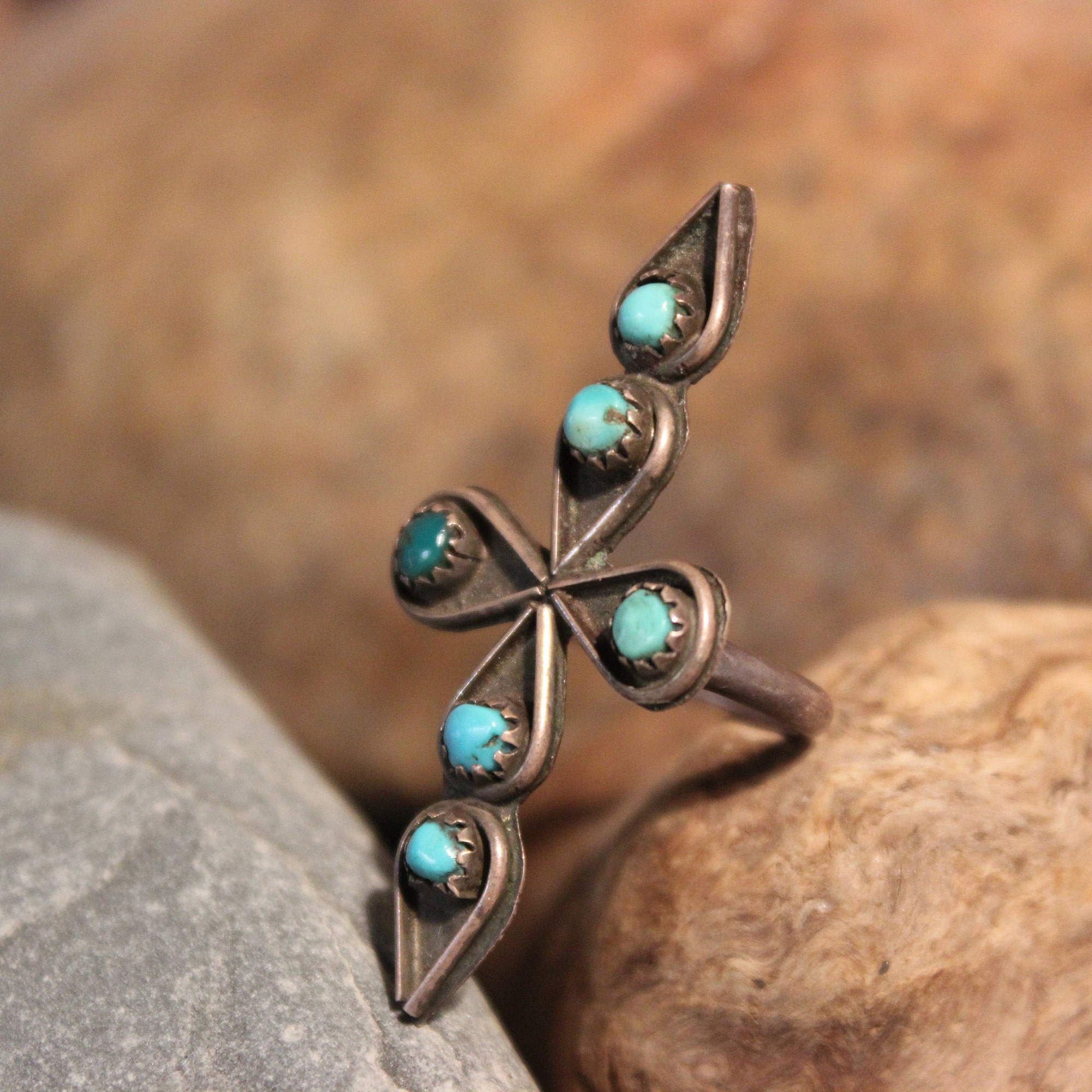 Large Vintage Navajo Silver Cross Turquoise Ring 4 Grams Size 4.5 Large ...