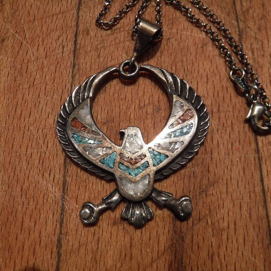 Large Vintage Navajo Turquoise Eagle Pendant Necklace 10.8 grams 16 ...