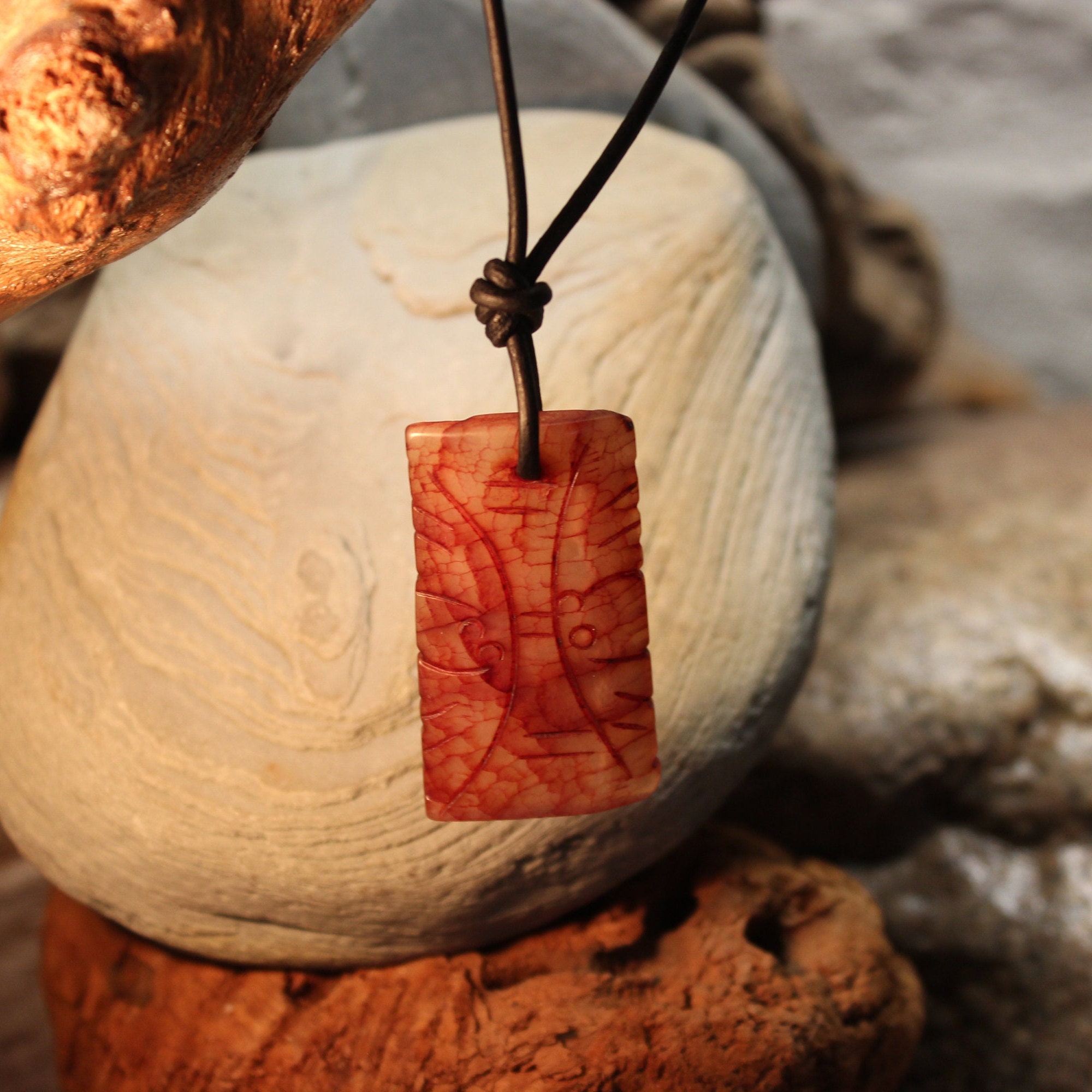 Hand Carved Pendant Necklace Large Natural Stone Pendant Jasper Pendant ...