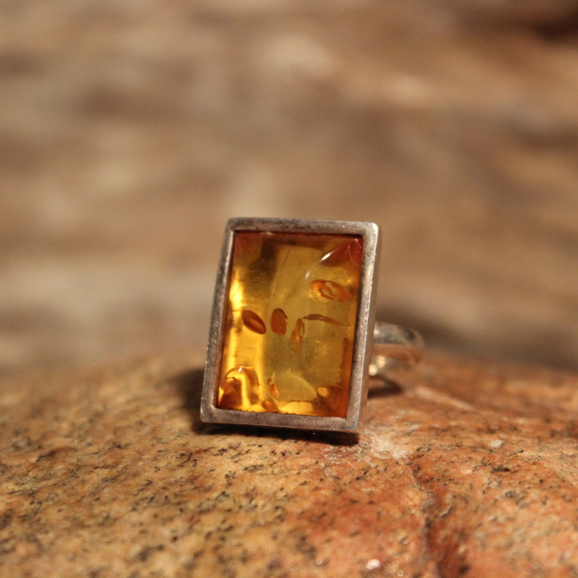 Vintage Large Amber Silver Ring Size 7 Sterling Silver Domed Amber Ring ...