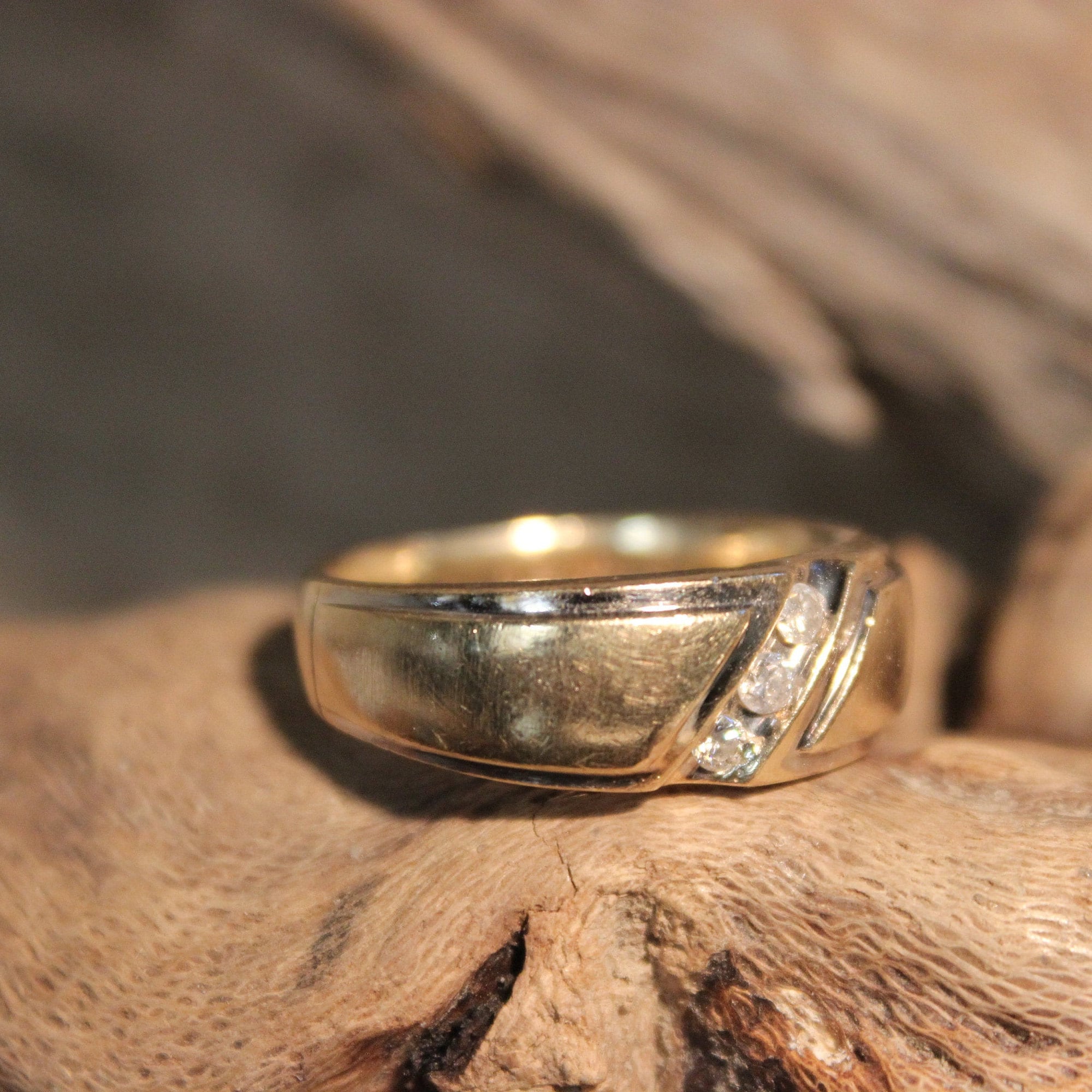 1930's Mens Vintage Diamond Ring 10K Yellow Gold Ring 3 Diamonds 5.8 ...