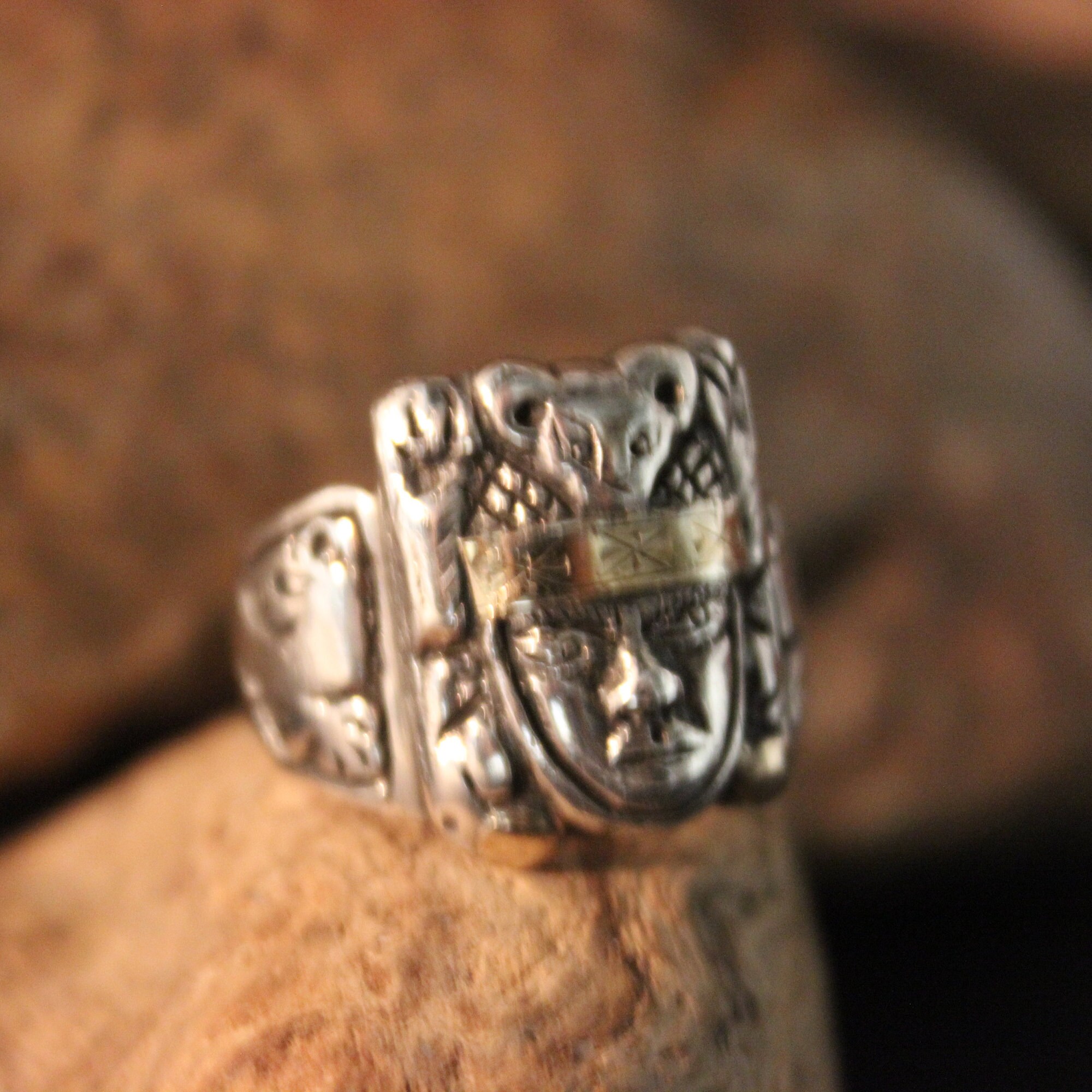 Large Rare Vintage Peruvian Sterling Silver 18K Gold Ring Size 9 Weight ...