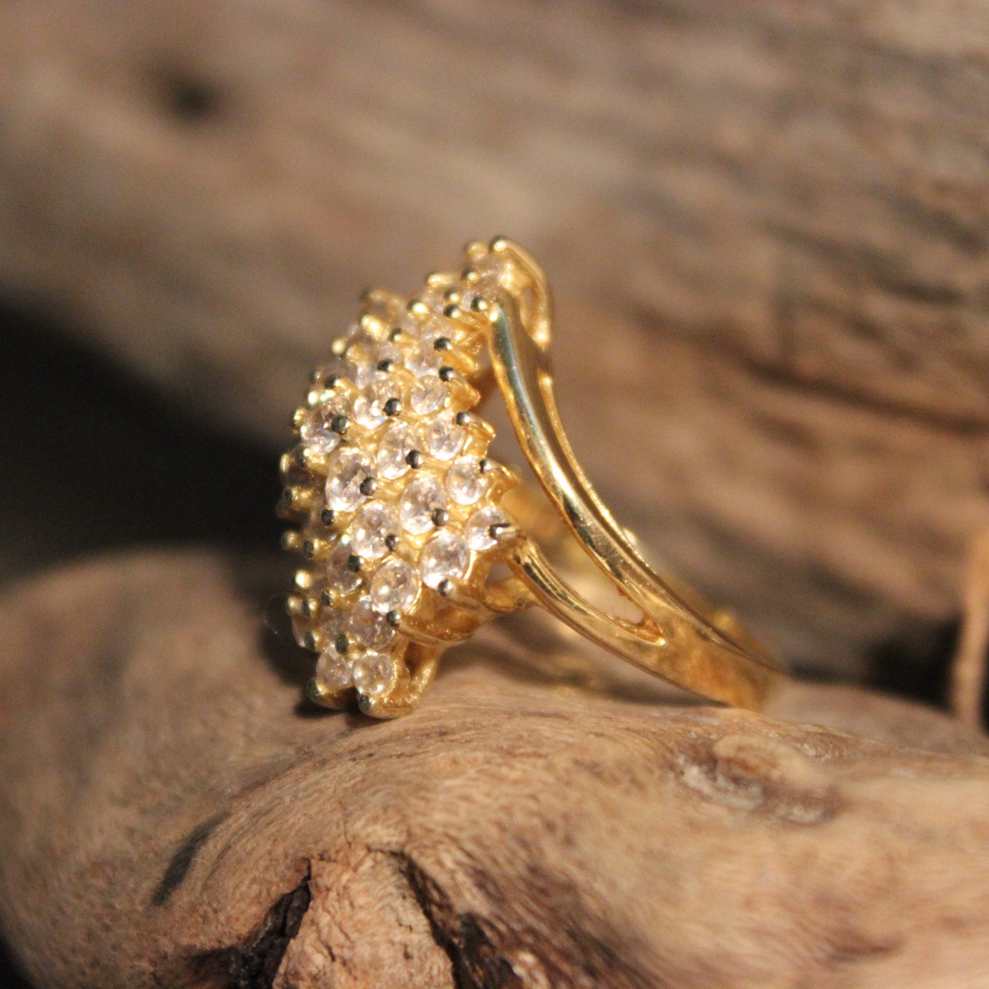Vintage Ring 6.8 Grams Large Cubic Zirconia Cluster Ring Size 7 ...