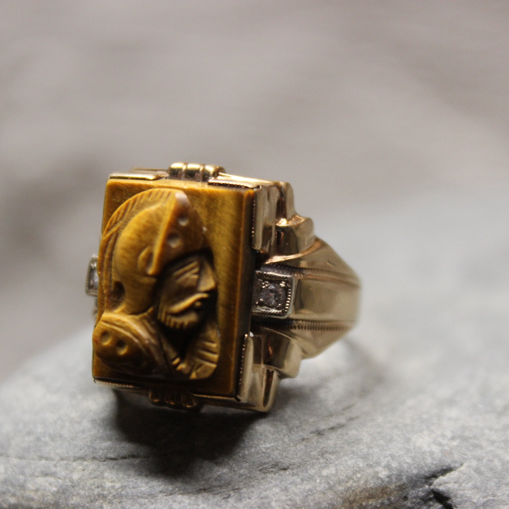 1950's Vintage Mens 10K Solid Gold Diamond Ring Roman Soldier Ring 6.5 ...
