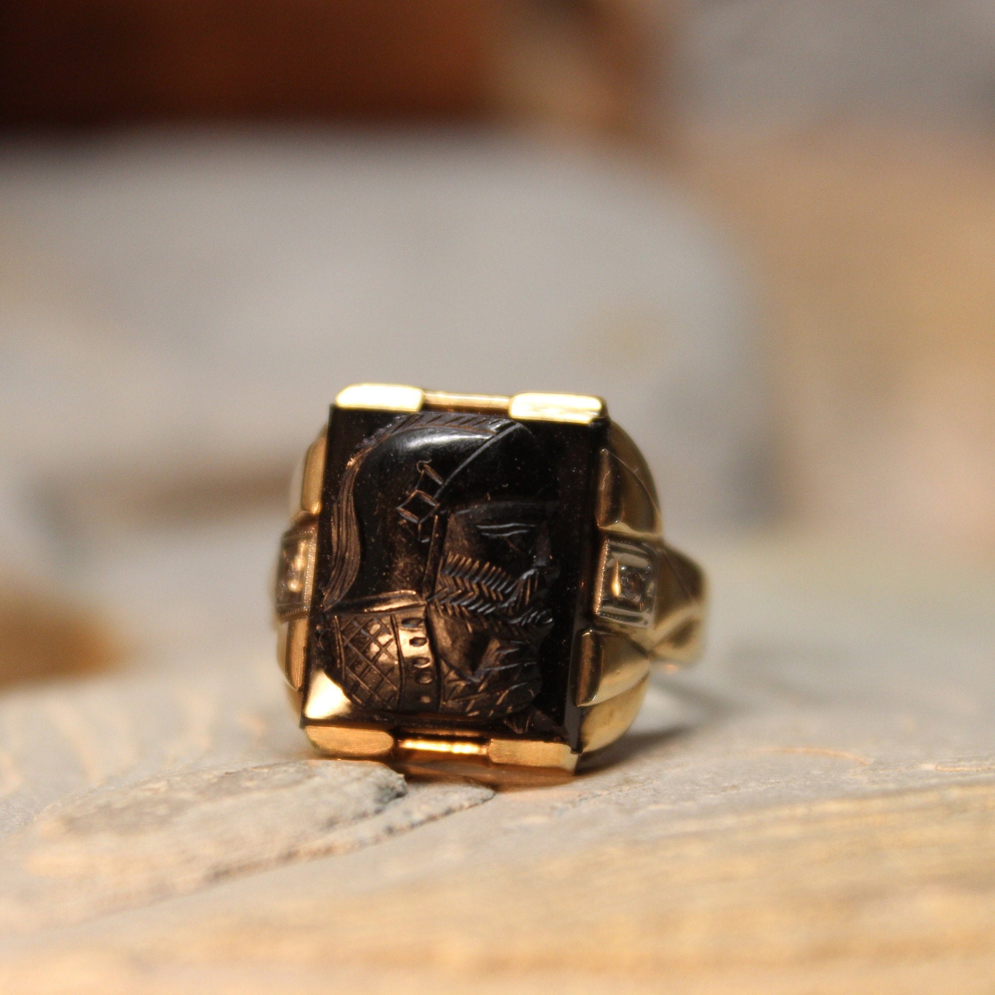 1940's Vintage Mans 10K Solid Gold Ring Roman Soldier Diamond Ring 4.7 ...