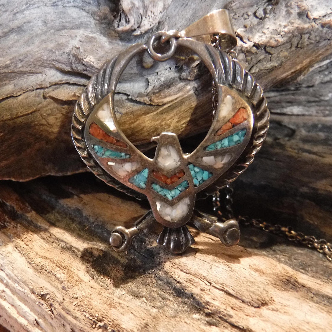 Large Vintage Navajo Turquoise Eagle Pendant Necklace 10 8 Grams 16