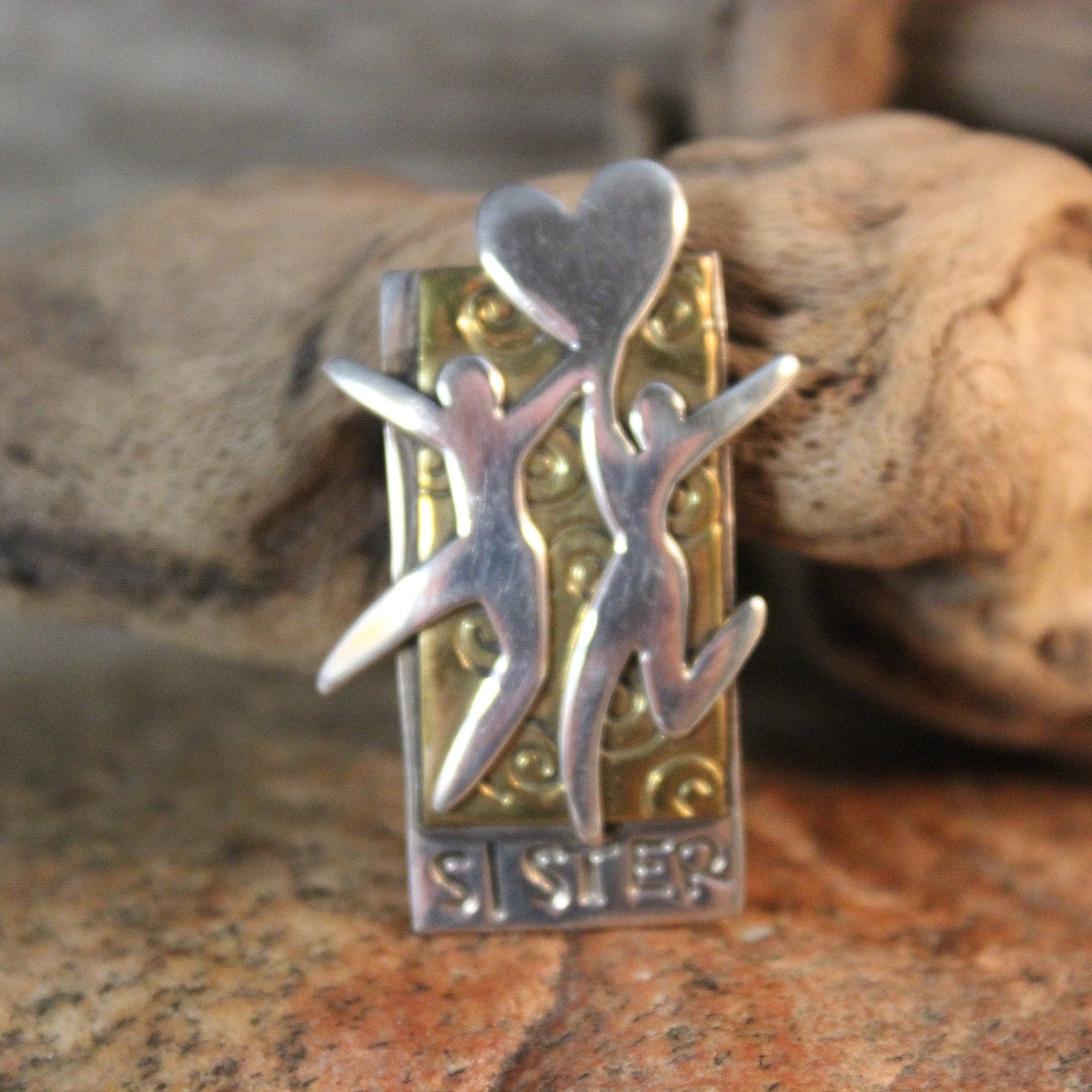 Large Sterling Silver Sisters Sterling Silver Pin 12.9 grams Mexico Far ...