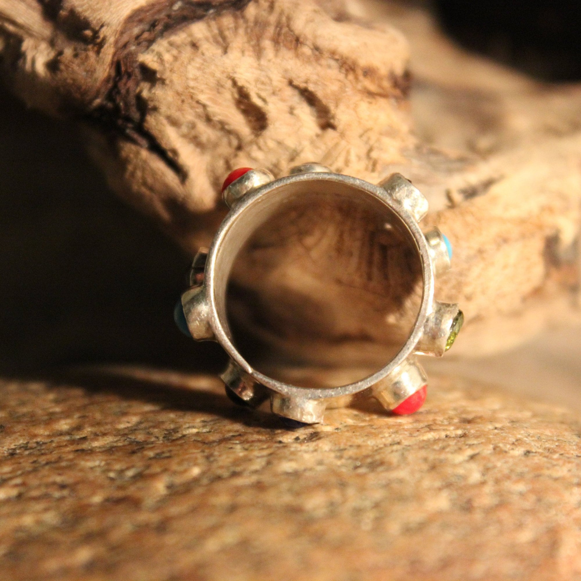 Sterling Mexico Large Multi Inlay Stone Mens Ring Heavy 7.5 Grams Size ...