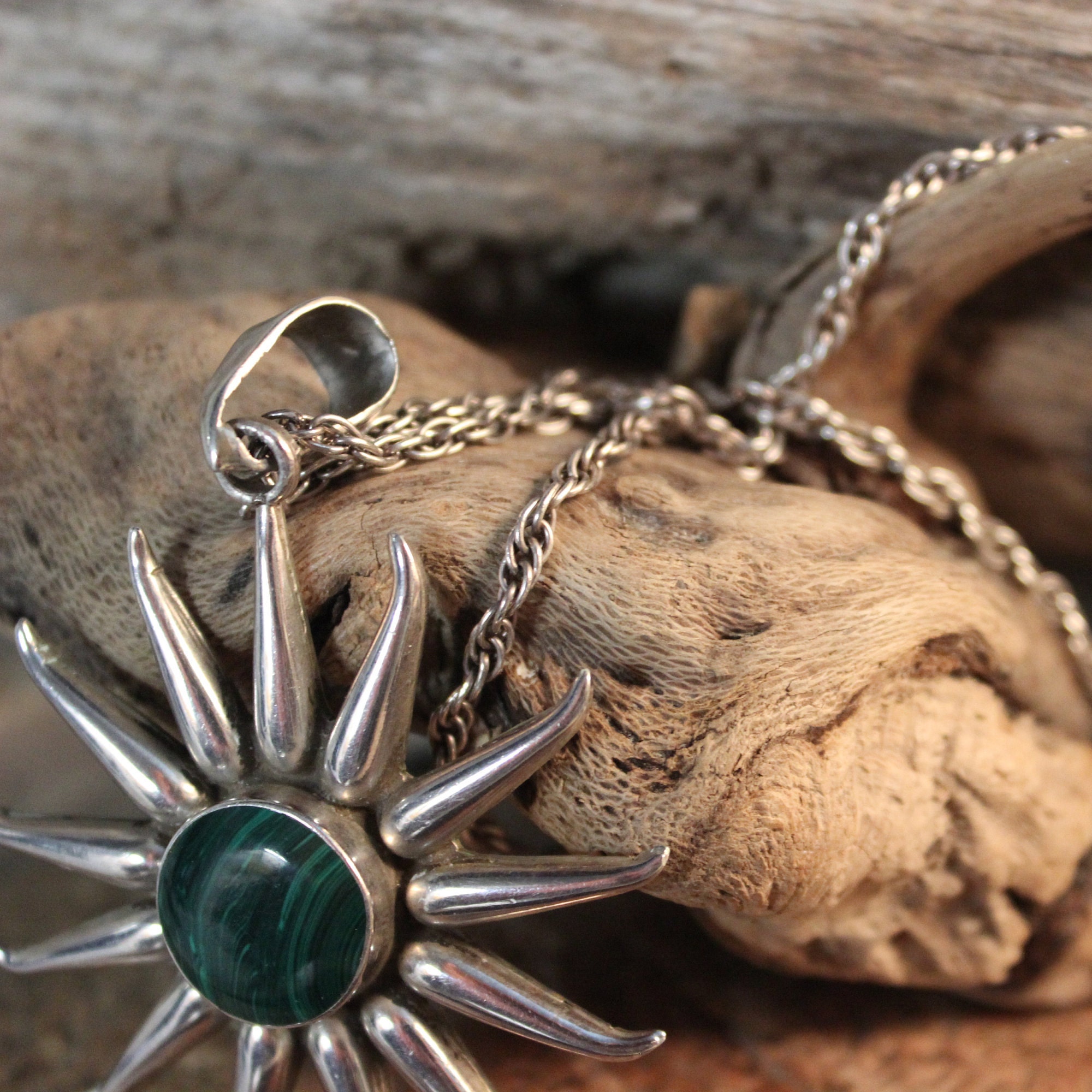 Sun Pendant & Necklace Vintage Mexico Sterling Heavy 28.3 Grams Large ...