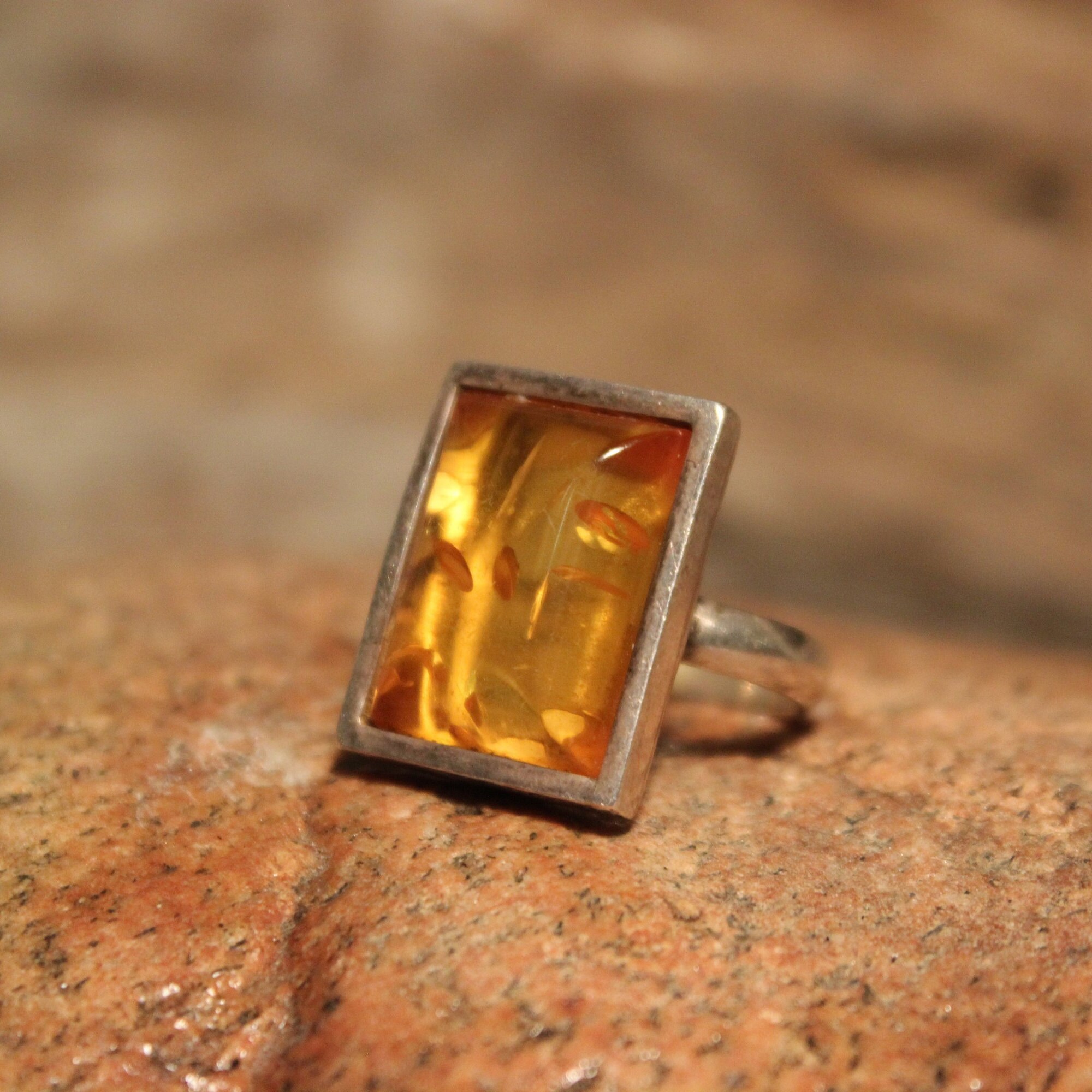 Vintage Large Amber Silver Ring Size 7 Sterling Silver Domed Amber Ring ...