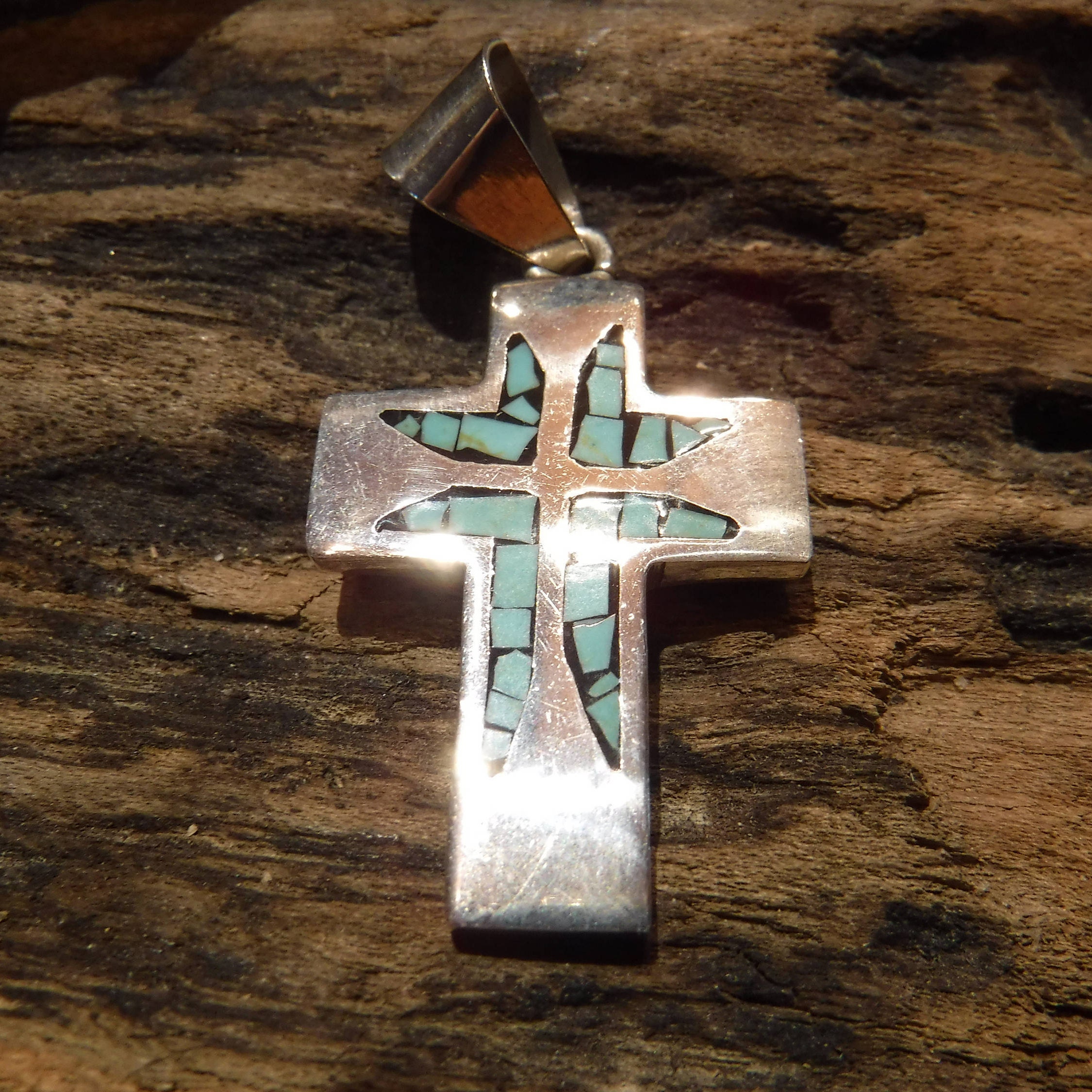 Turquoise Cross Pendant Vintage Mexico Sterling Heavy 9.4 Grams Silver ...