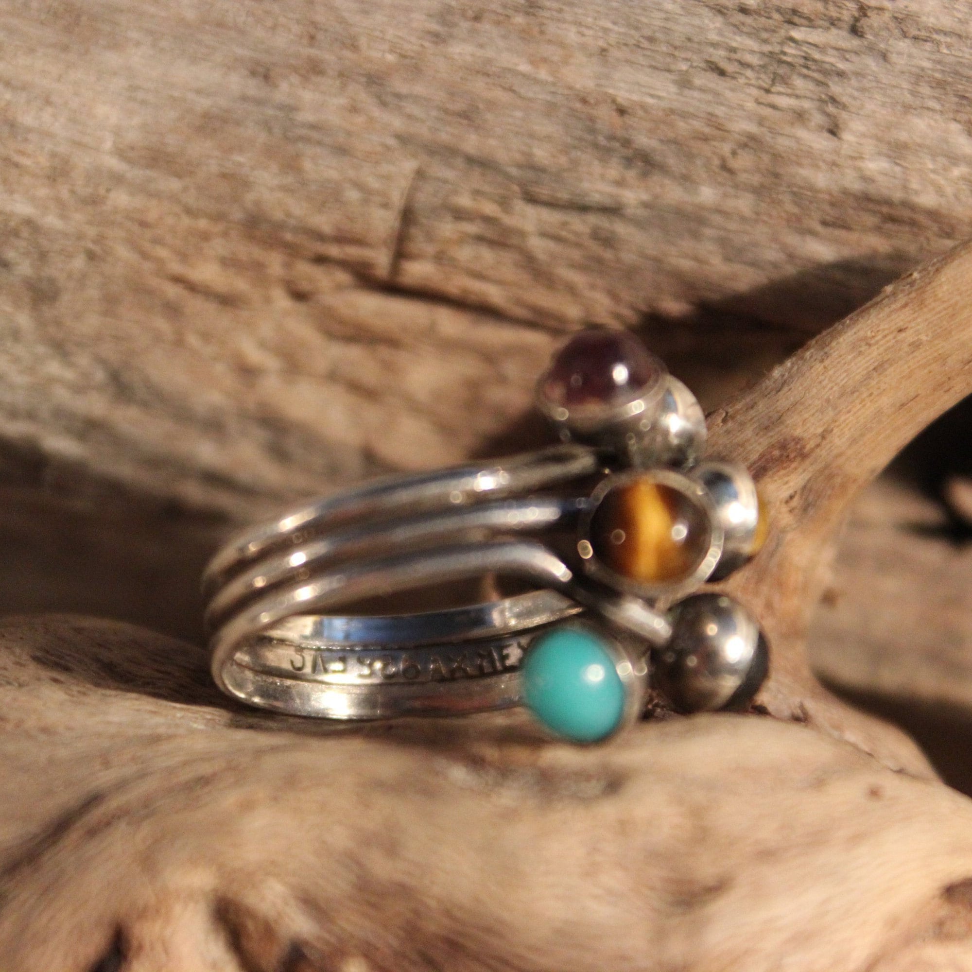 Sterling Mexico Large Multi Inlay Stone Silver Ring 4.3 Grams Size 8.5 ...