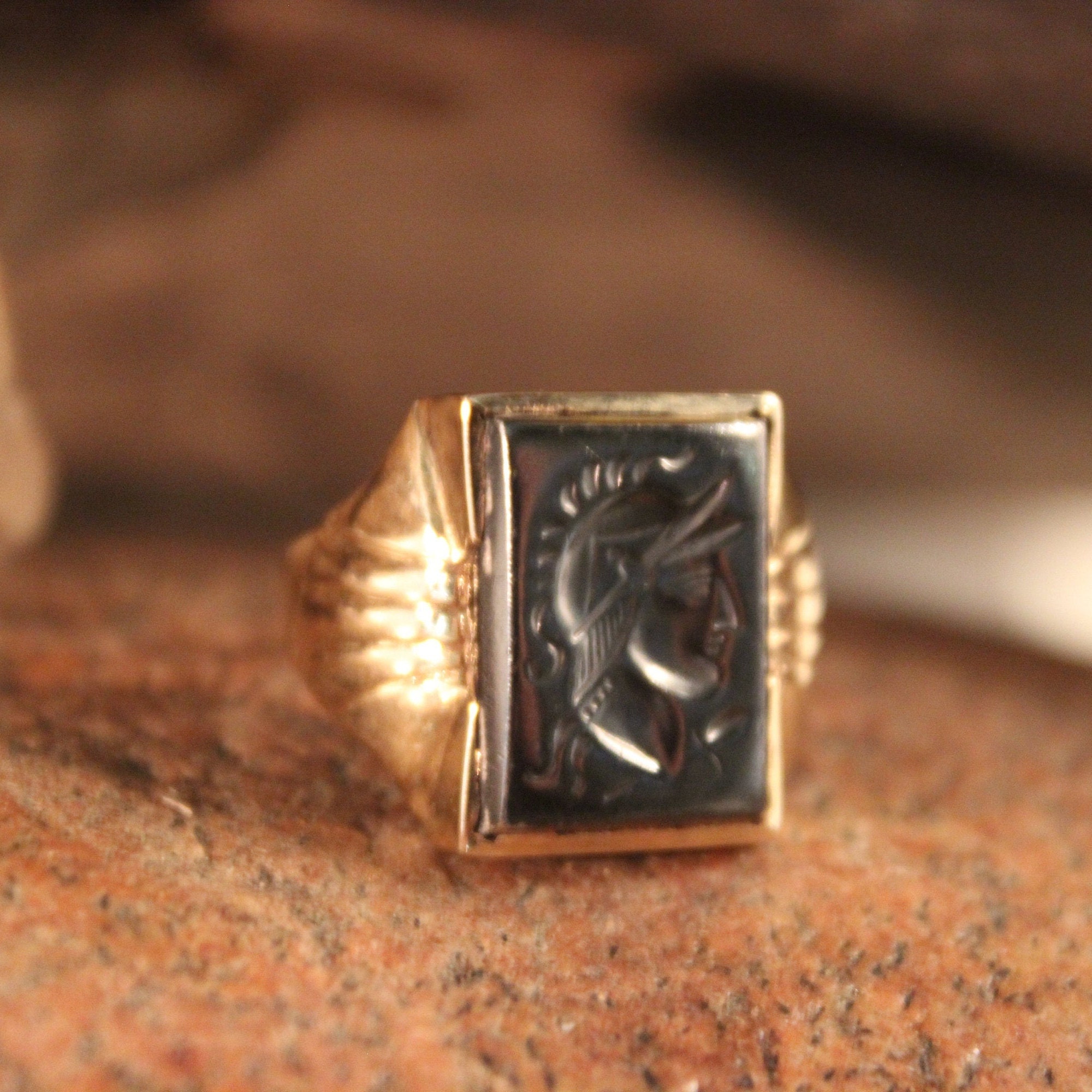 1940's Vintage Mens 10K Gold Ring Roman Soldier Ring Size 9 Mens 10K ...