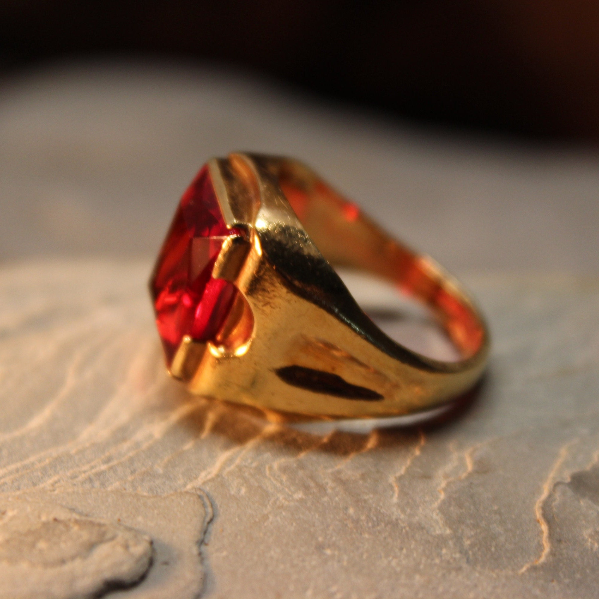 1970's Vintage Mens Ruby Ring 5.5 Grams Size 8 Solid 10K Yellow Gold ...