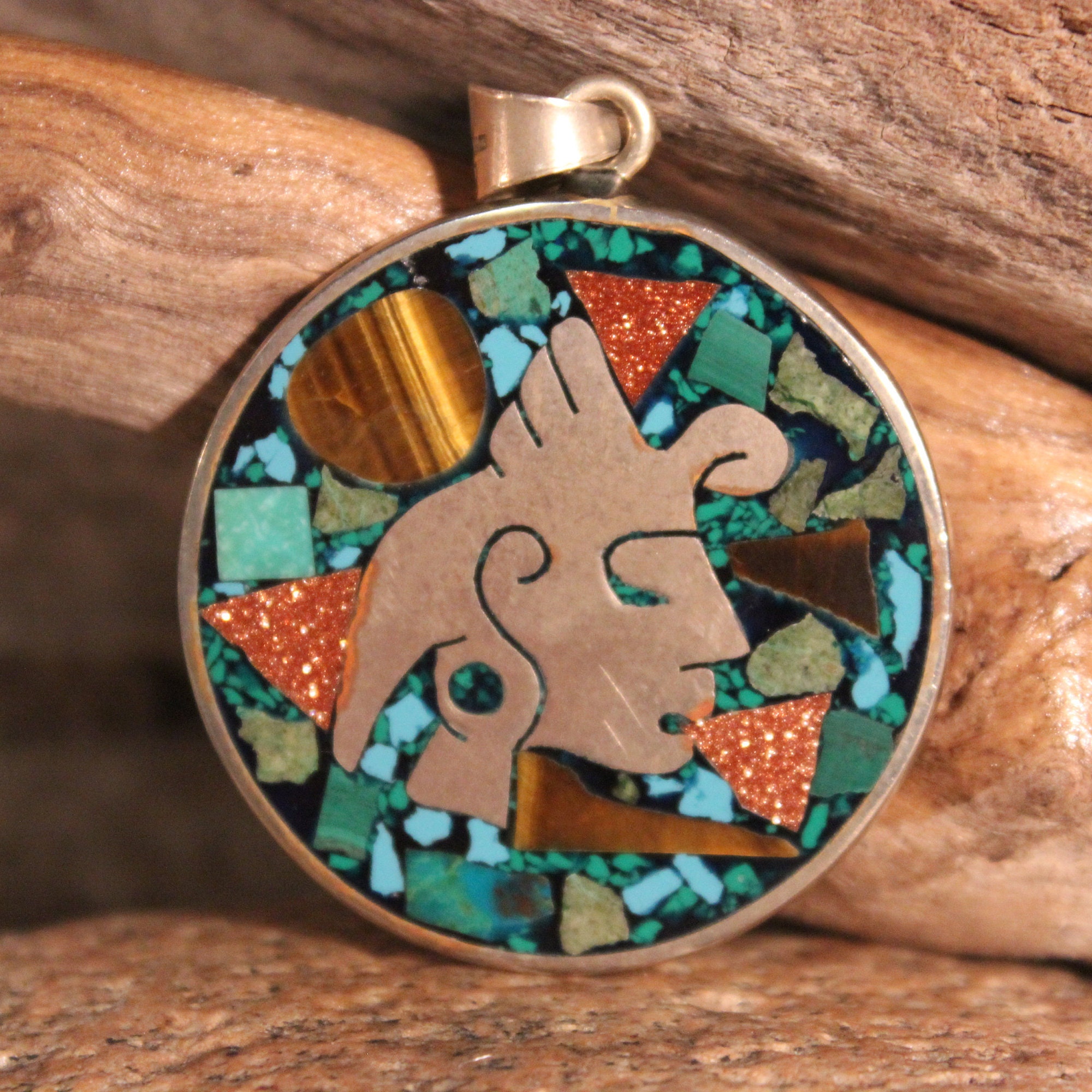 Vintage Aztec Warrior Sun Pendant Double sided Pendant Vintage Mexico ...