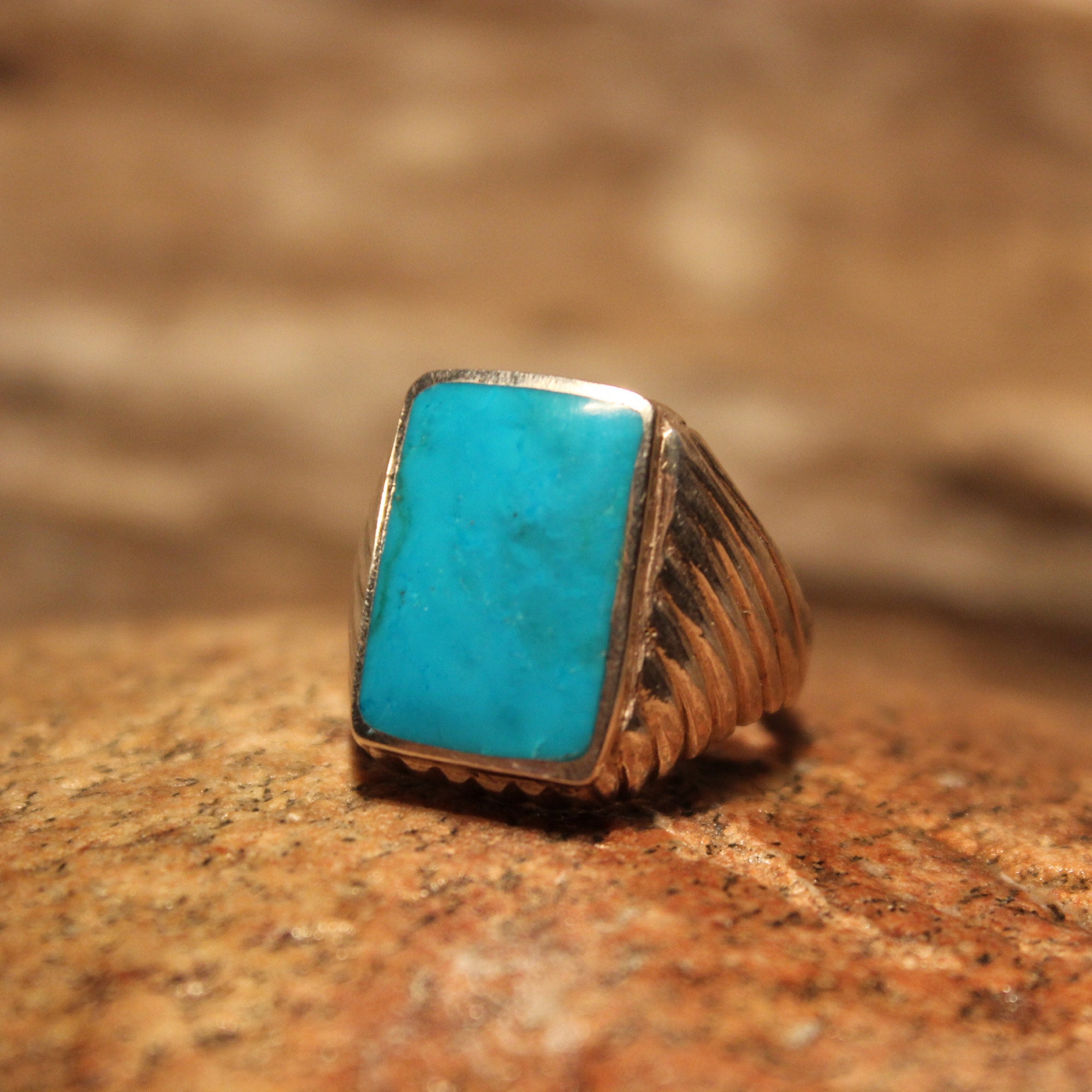 Large mens ring Mexico Sterling Silver Mens Turquoise Ring Heavy 12.7 ...