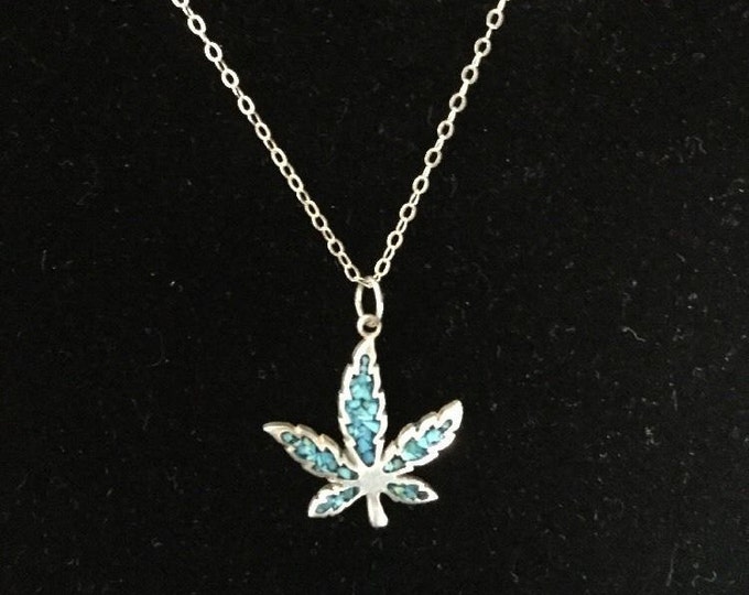 Vintage Navajo 1970's Sterling Silver Turquoise Marijuana Leaf Pendant ...